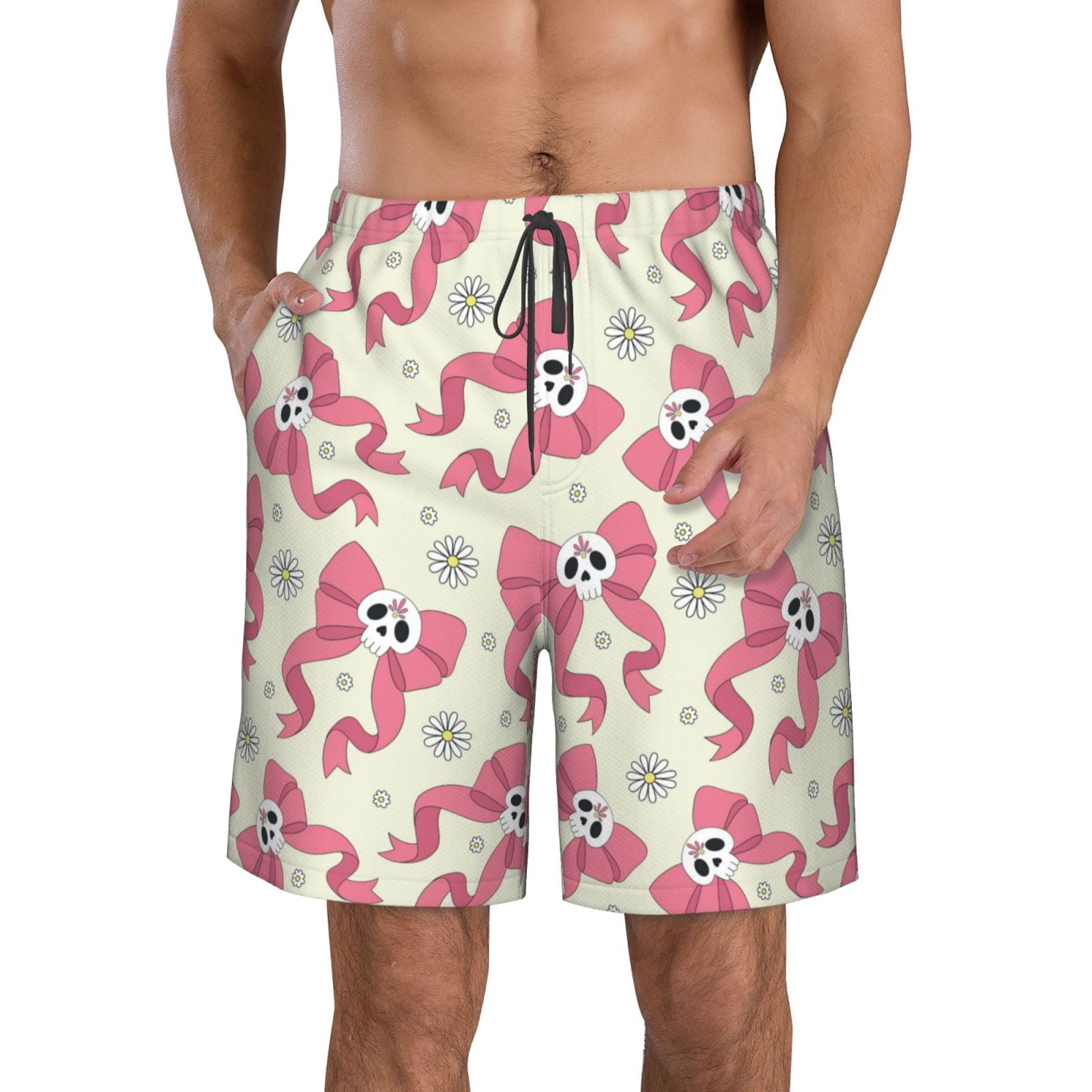 Goofa Bow With Sugar Skull Printed Mens Swim Trunks Summer Quick Dry ...