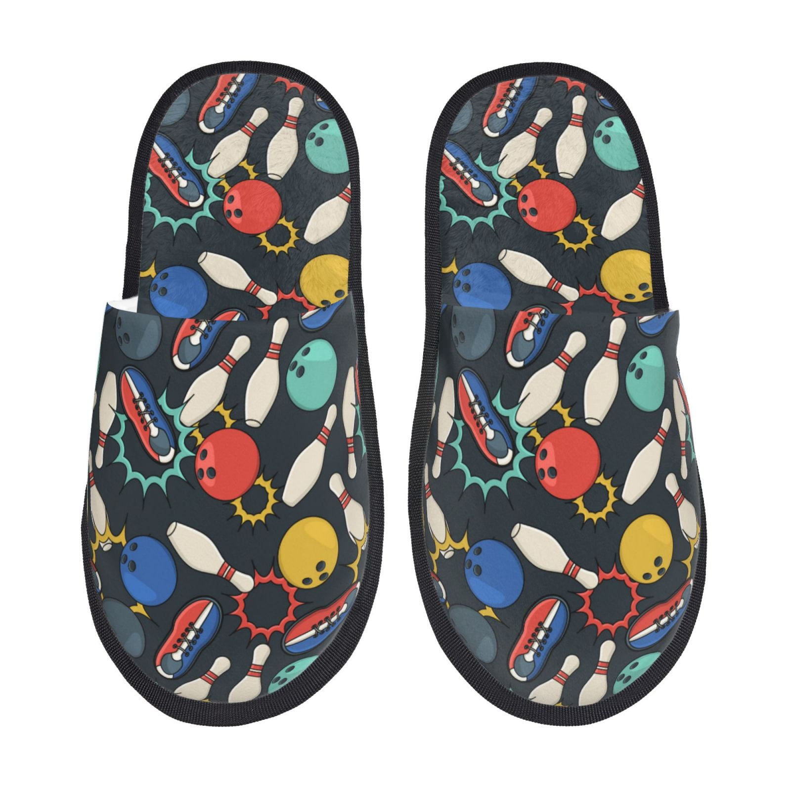 Goofa Bowling Ball Pattern Plush Furry Slippers for Men & Women, Cozy ...