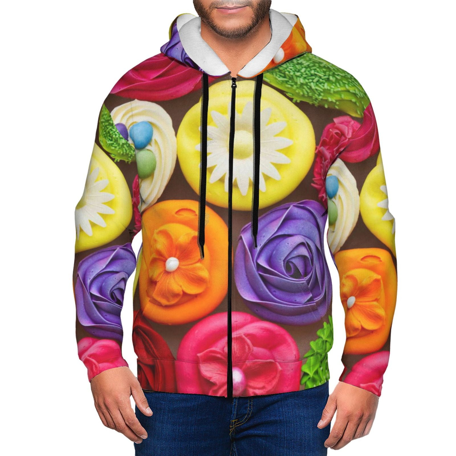 Goofa Brightly Colored Cupcakes Pattern Mens Full-zip Hoodie, Zip-up ...