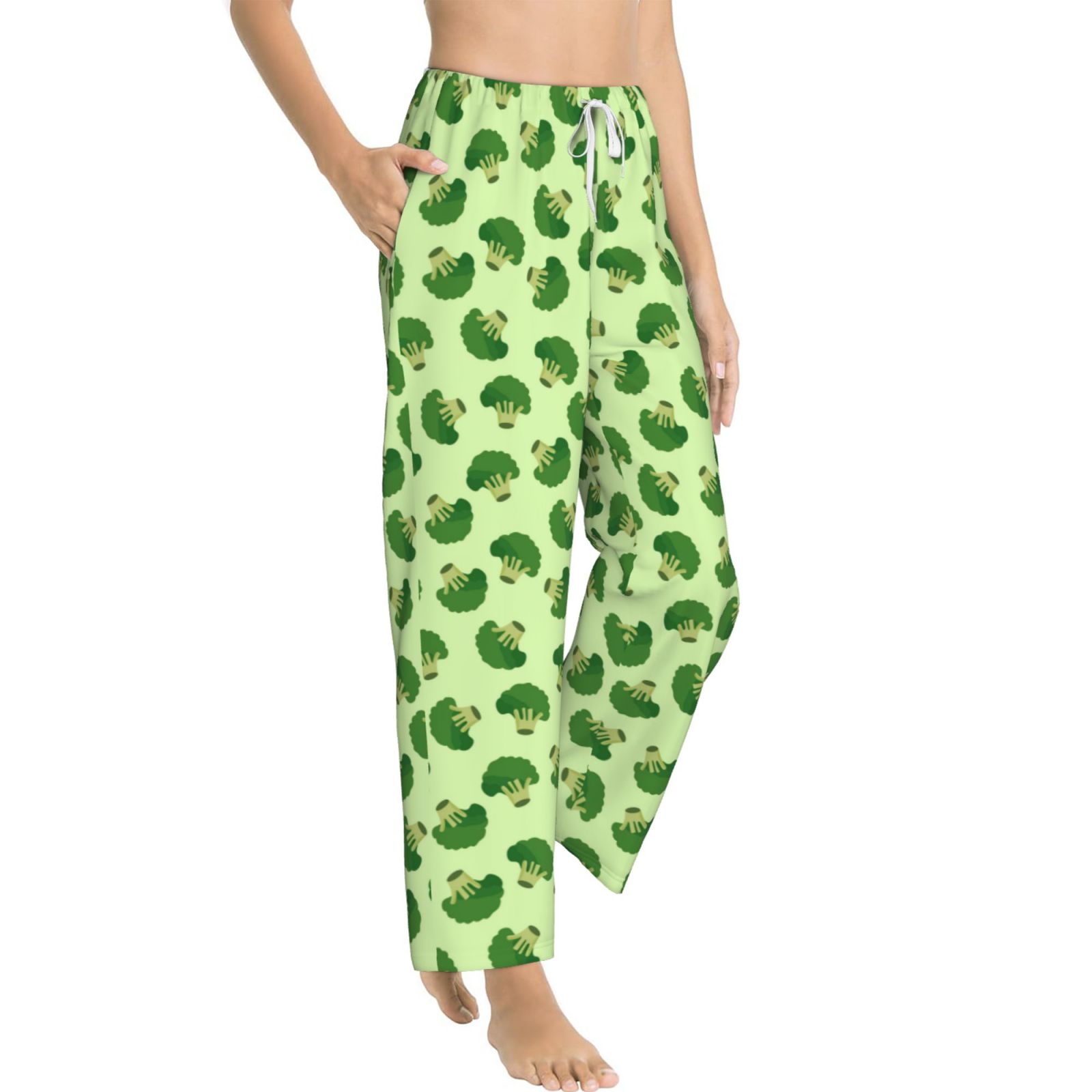 Goofa Broccoli Vegetables Printed Soft Pajama Pants for Women, Wide Leg ...