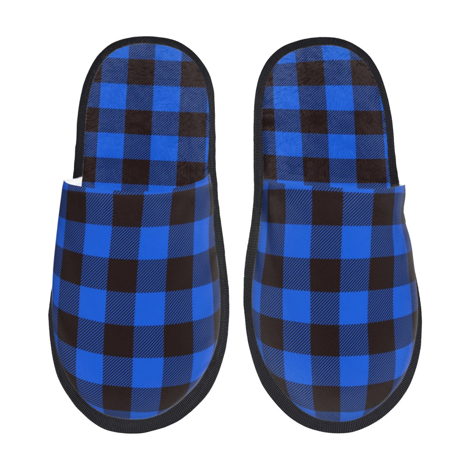 Goofa Buffalo Plaid Blue Black Pattern Plush Furry Slippers for Men ...