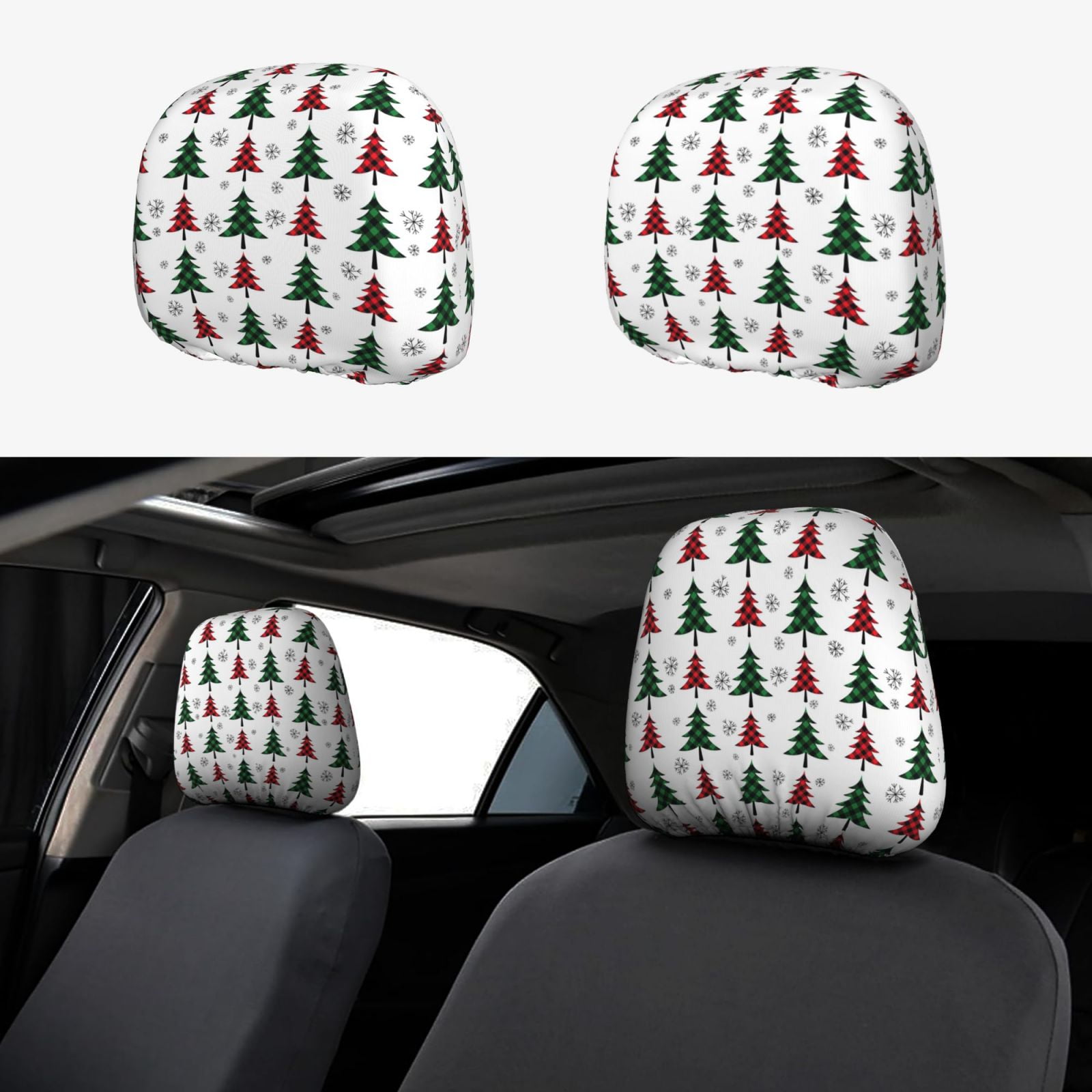 Goofa Buffalo Plaid Christmas Trees Pattern 2 PCS Car Headrest Cover ...