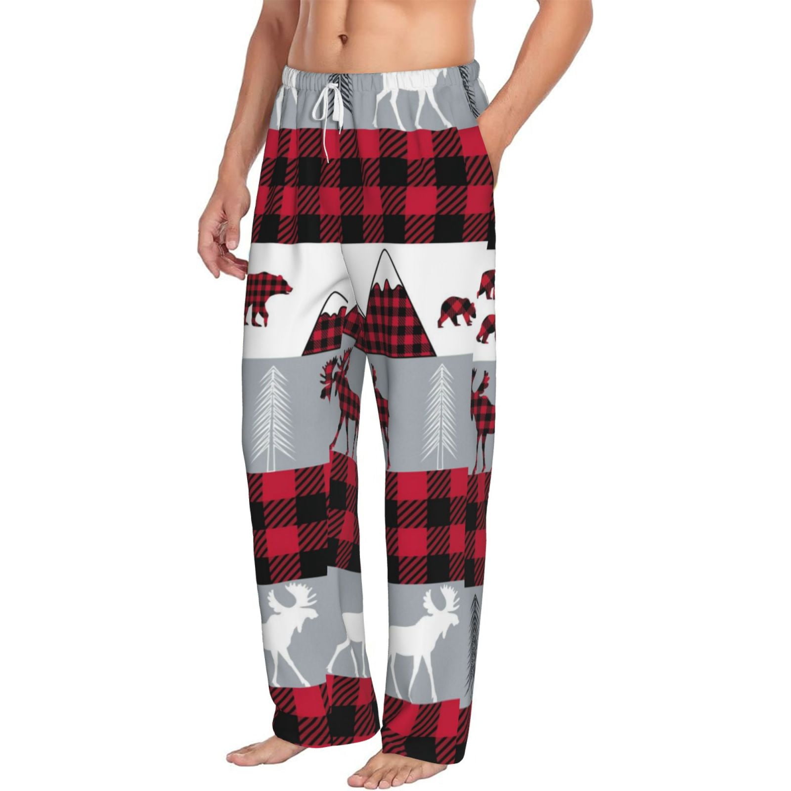 Goofa Buffalo Plaid Forest Printed Soft Pajama Pants for Men, Wide Leg ...