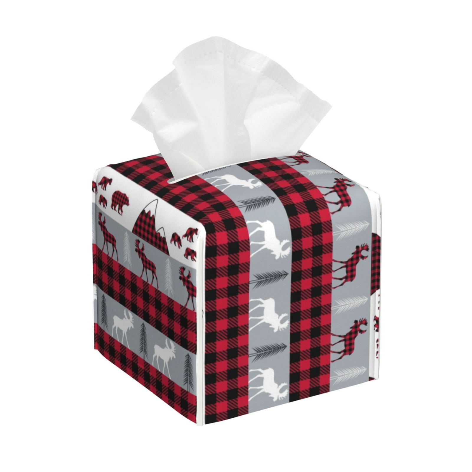 Goofa Buffalo Plaid Forest Tissue Box Cover PVC Leather Tissue Holder ...