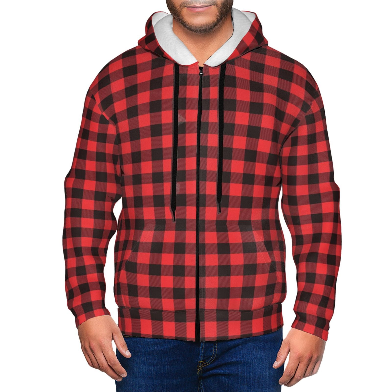 Goofa Buffalo Plaid Red Black Pattern Mens Full-zip Hoodie, Zip-up ...