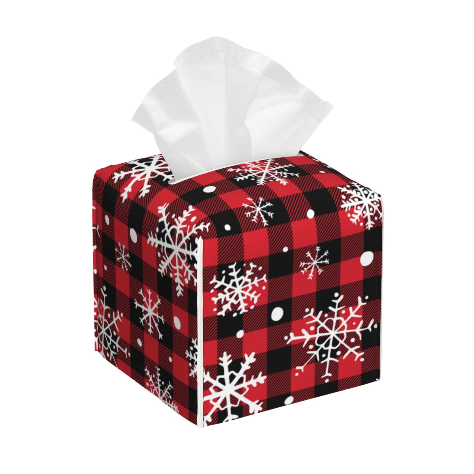 Goofa Buffalo Plaid Snowflakes Tissue Box Cover PVC Leather Tissue ...