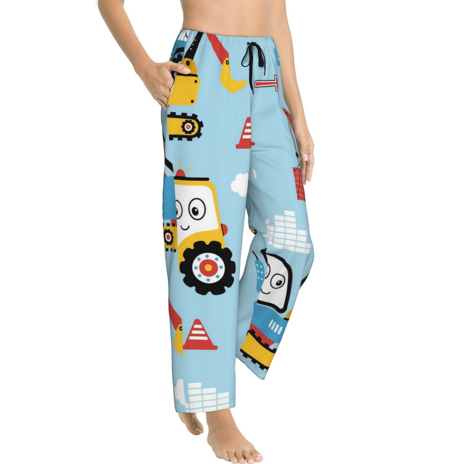 Goofa Building Truck Printed Soft Pajama Pants for Women, Wide Leg ...