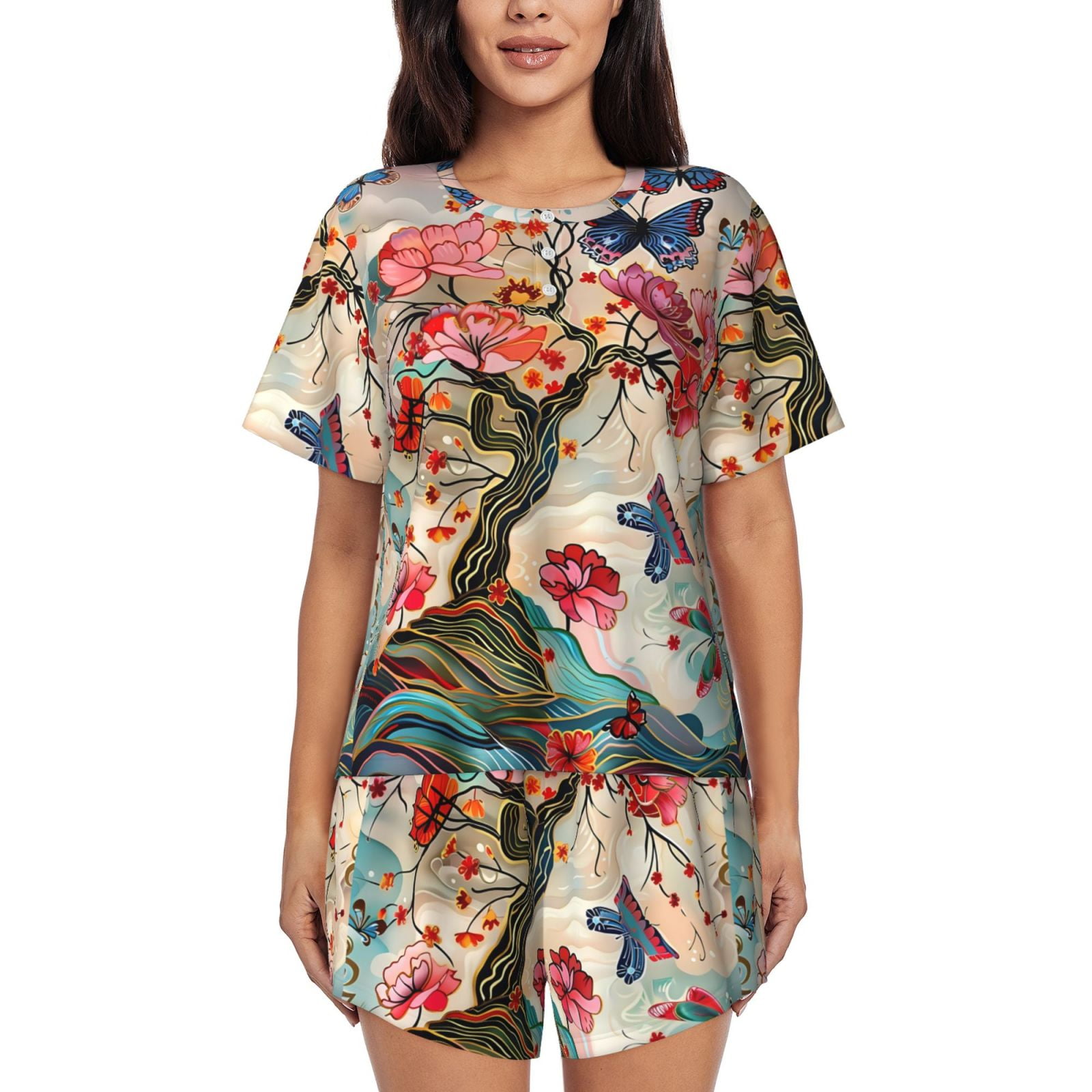 Goofa Butterflies And Flowers Painting for Womens Cotton 2 Piece ...