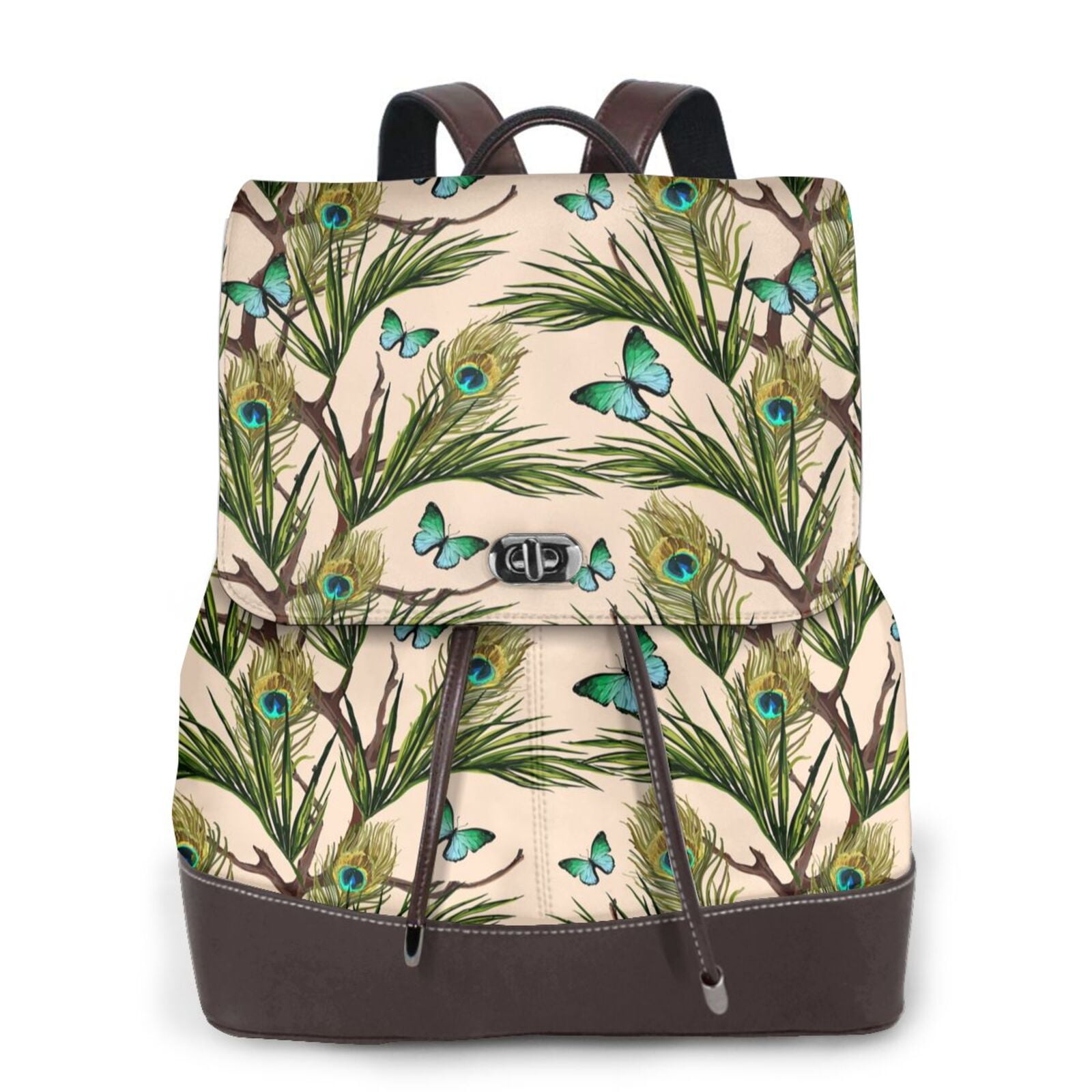 Goofa Butterflies And Peacock Feathers for Leather Backpack Purse for ...