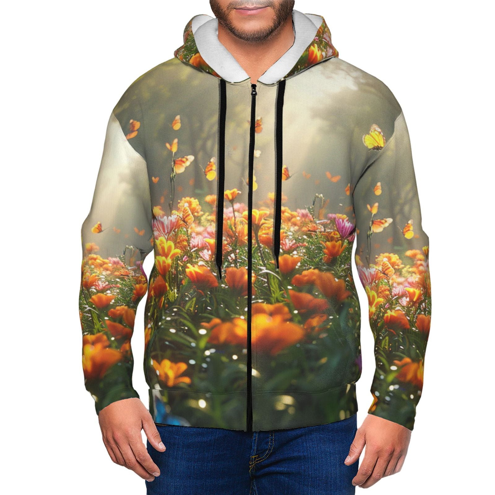 Goofa Butterflies In Flower Field Pattern Mens Full-zip Hoodie, Zip-up ...