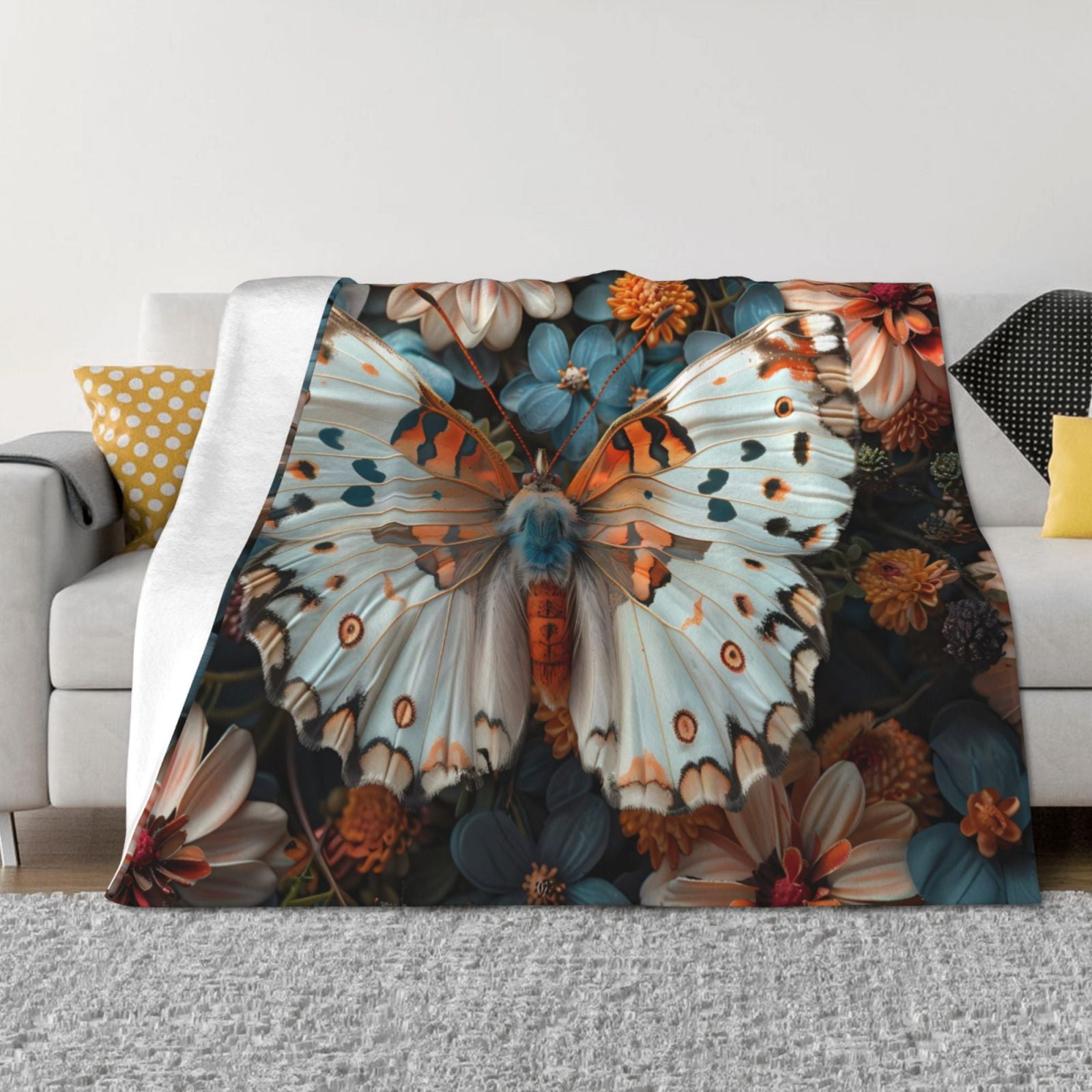 Goofa Butterfly and Bloom Beauty Pattern Fleece Throw Blanket for Couch ...