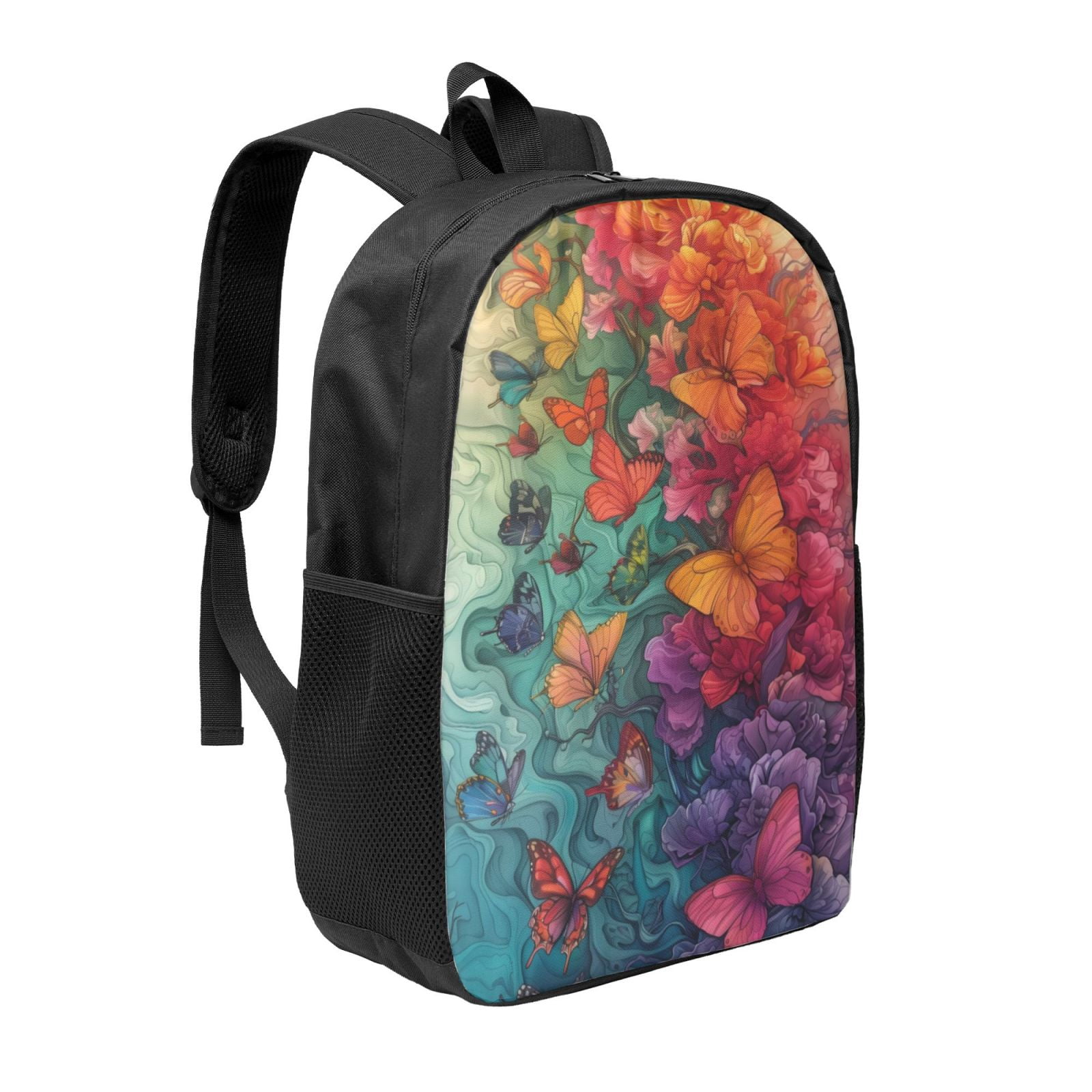 Goofa Butterfly Flower Cascade Pattern 17in Student Backpack - School ...