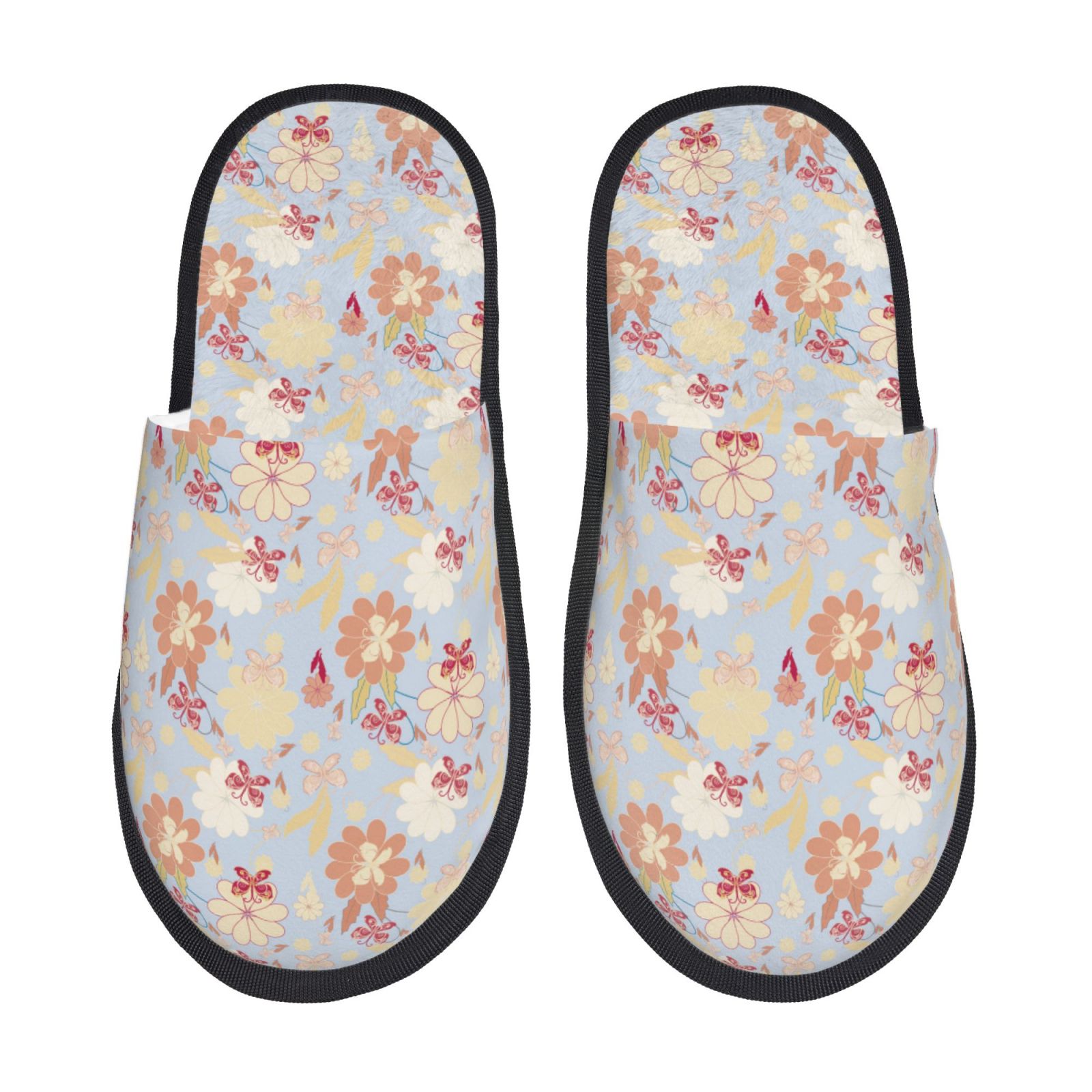 Goofa Butterfly Flower Pattern Plush Furry Slippers for Men & Women ...