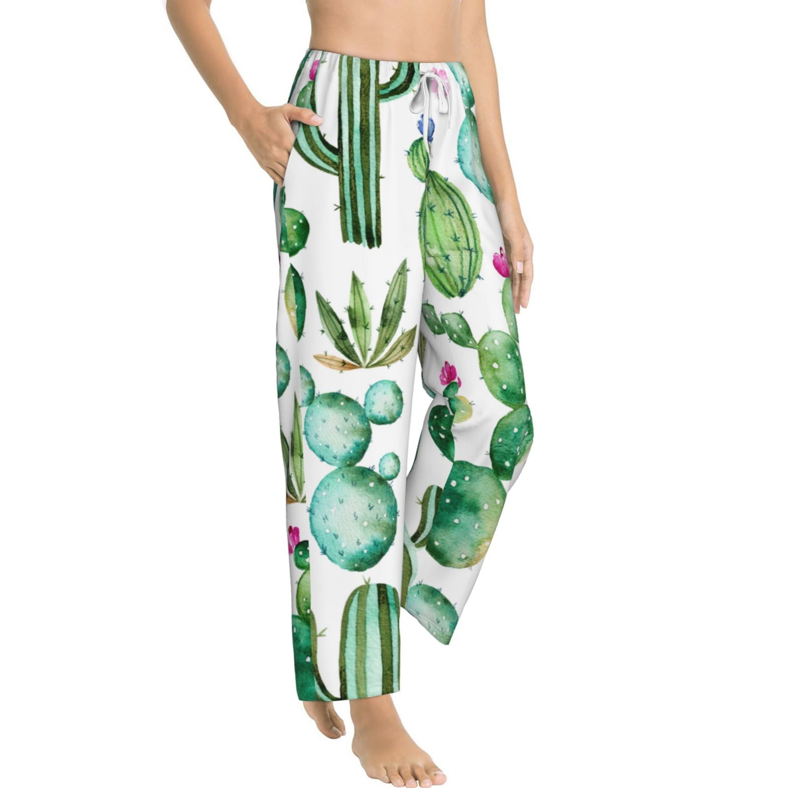 Goofa Cactus Plants1 Printed Soft Pajama Pants for Women, Wide Leg ...