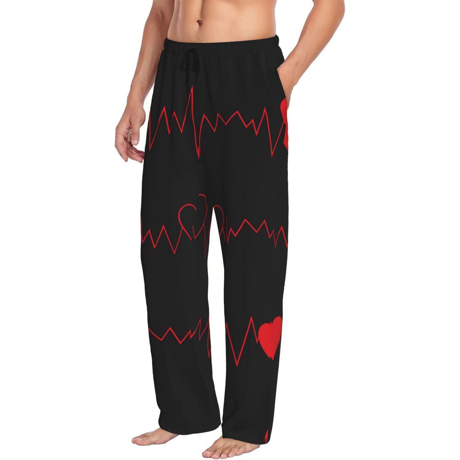 Goofa Cardiogram and Heart Printed Soft Pajama Pants for Men, Wide Leg ...
