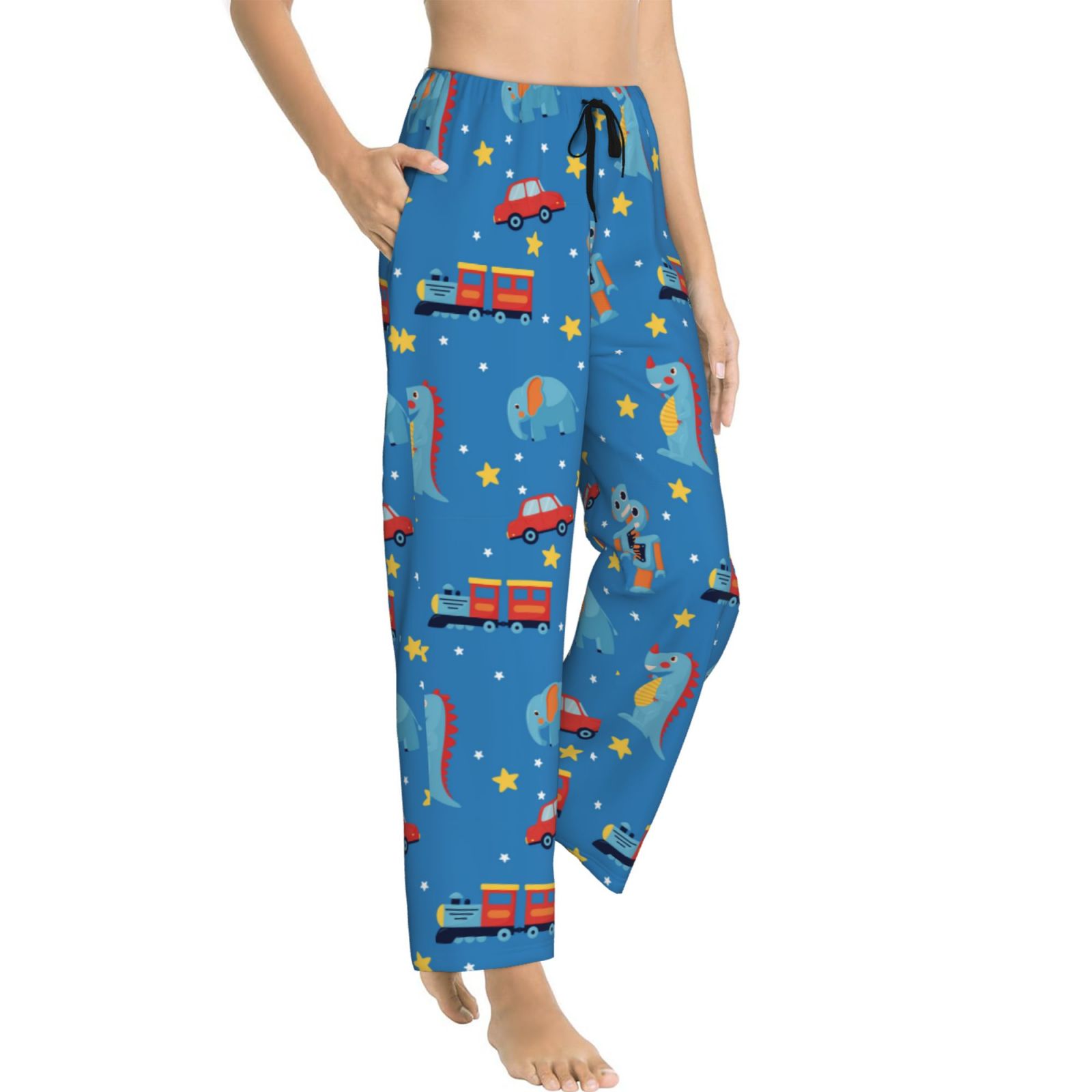 Goofa Cartoon Animals 1 Printed Soft Pajama Pants for Women, Wide Leg ...