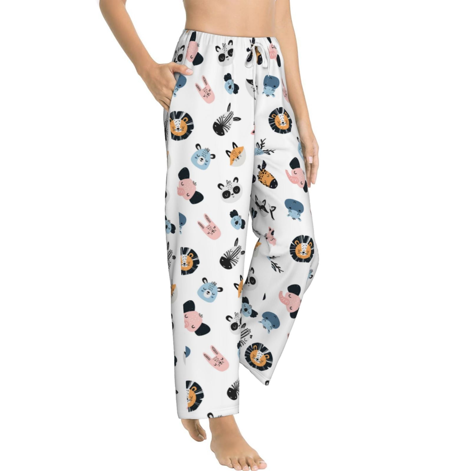 Goofa Cartoon Animals Printed Soft Pajama Pants for Women, Wide Leg ...