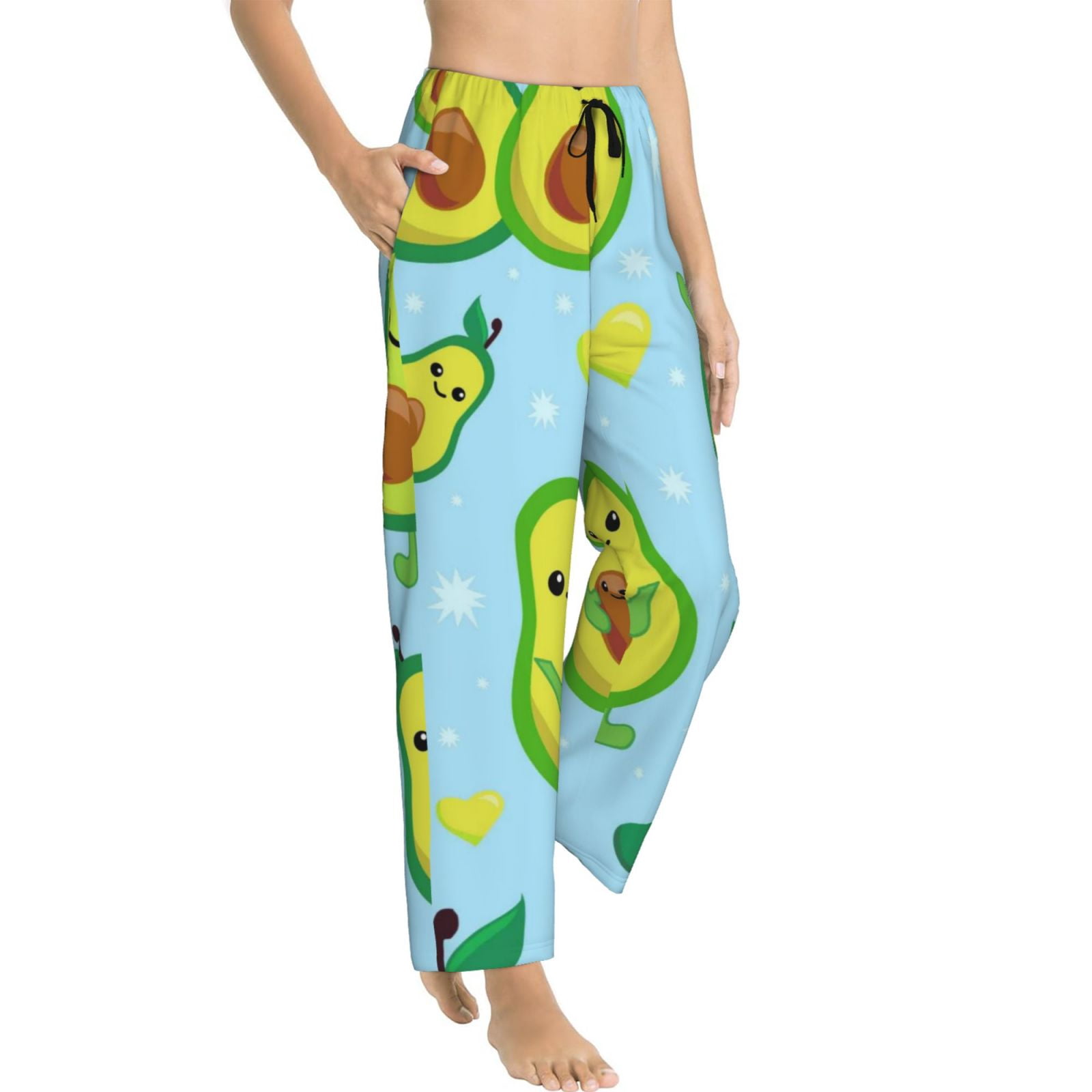 Goofa Cartoon Avocado Printed Soft Pajama Pants for Women, Wide Leg ...