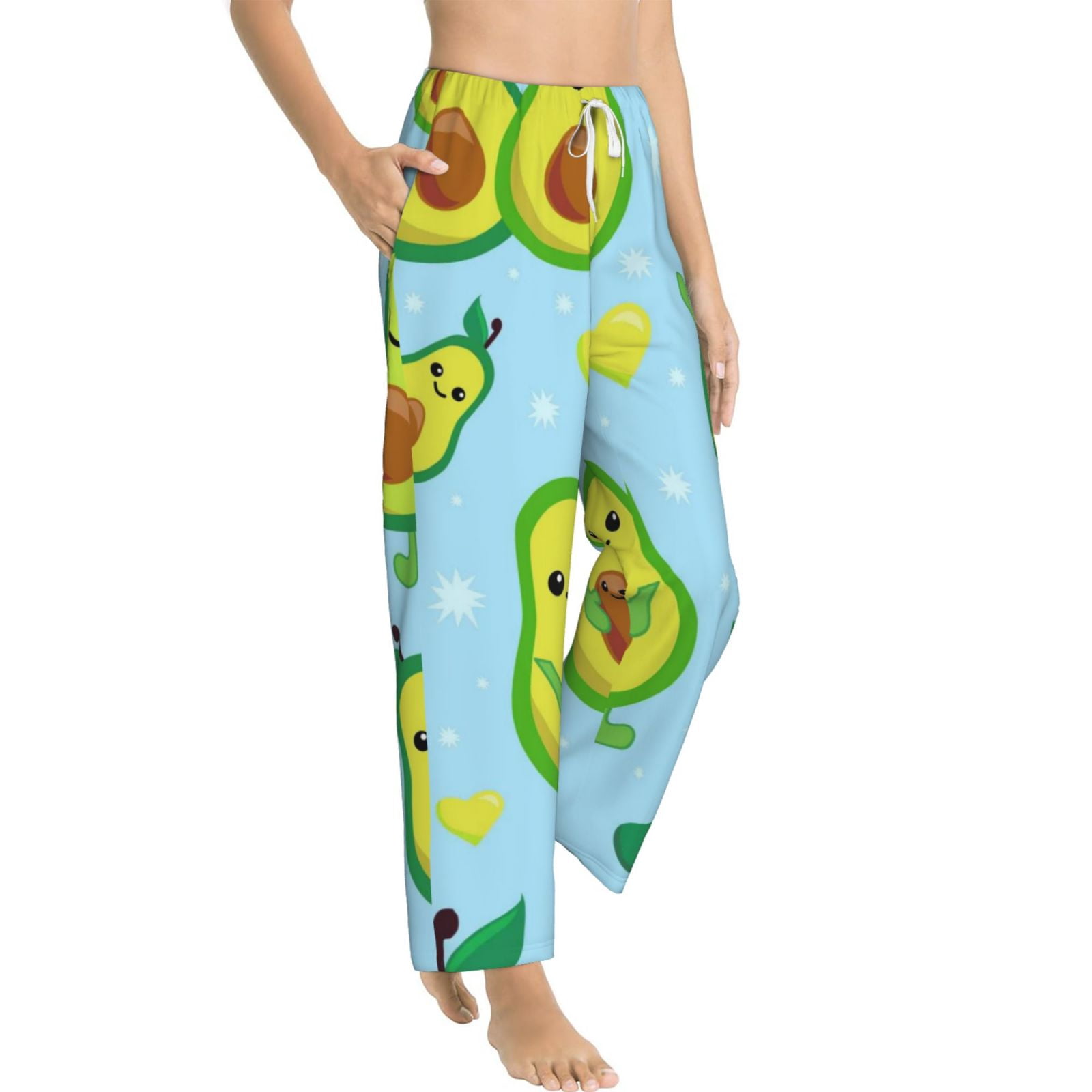 Goofa Cartoon Avocado Printed Soft Pajama Pants for Women, Wide Leg ...