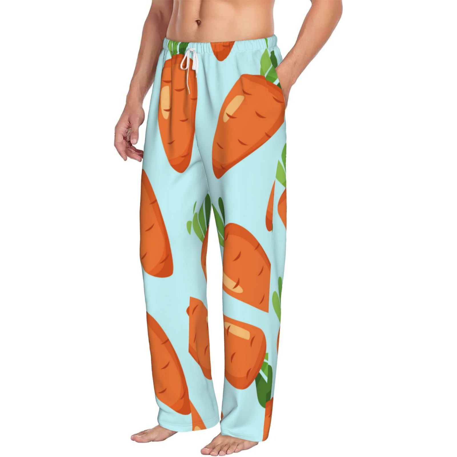 Goofa Cartoon Carrot Printed Soft Pajama Pants for Men, Wide Leg Comfy ...