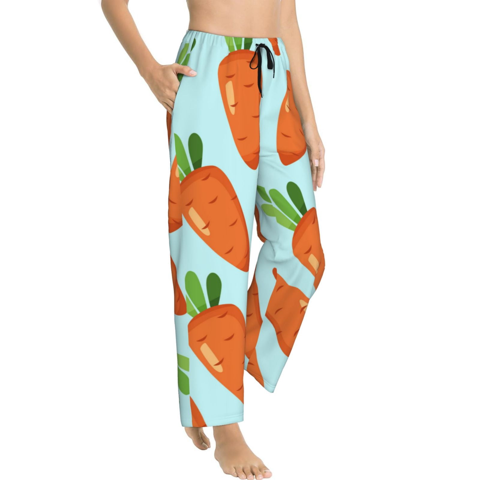 Goofa Cartoon Carrot Printed Soft Pajama Pants for Women, Wide Leg ...