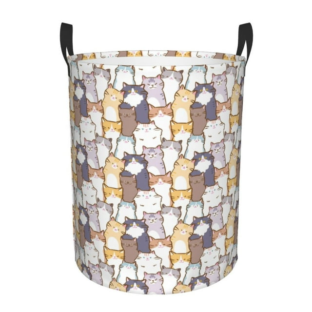 Goofa Cartoon Cat Printed Circular Hamper,Laundry Basket with Handles ...