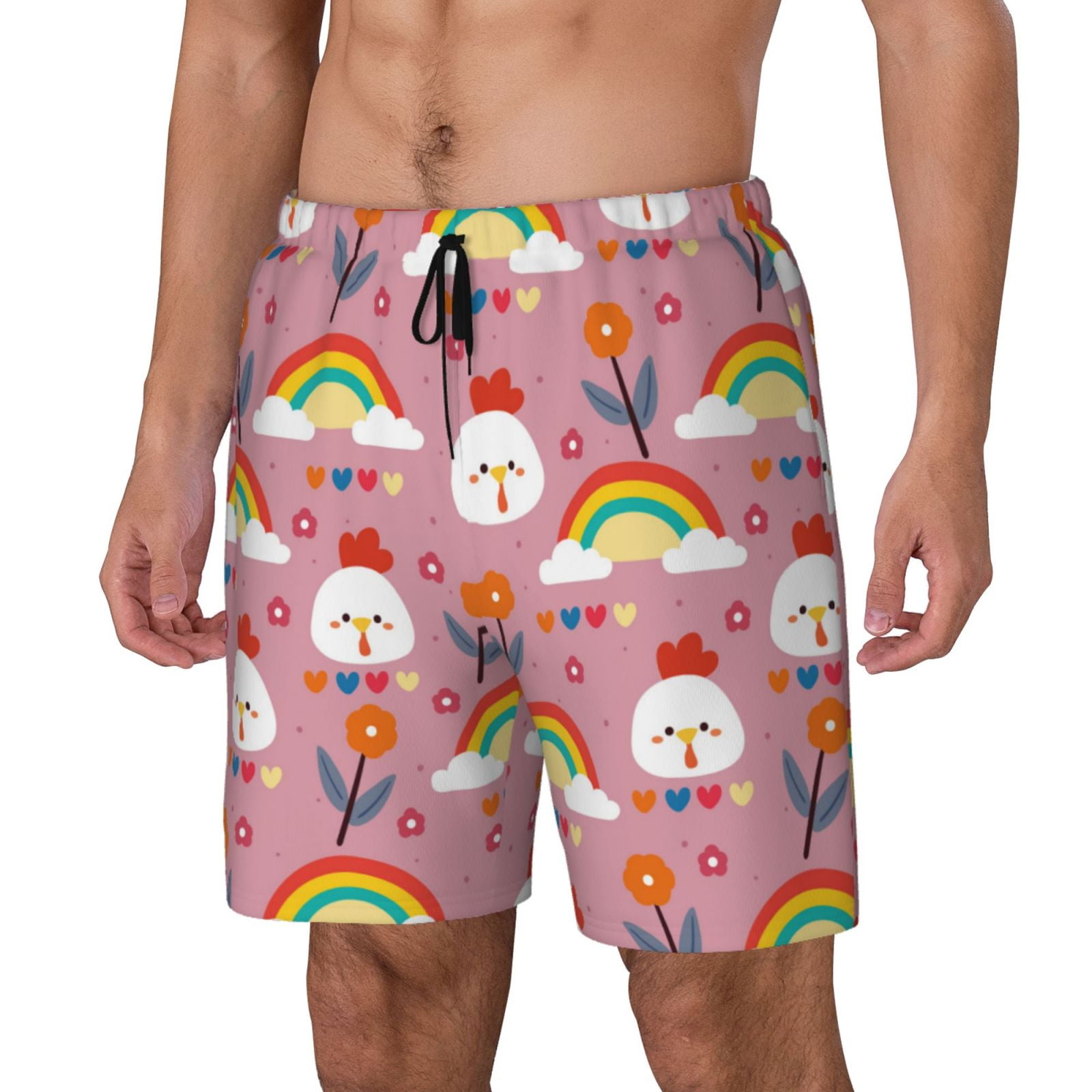 Goofa Cartoon Chicken Printed Men's Swim Trunks Board Shorts Quick Dry ...
