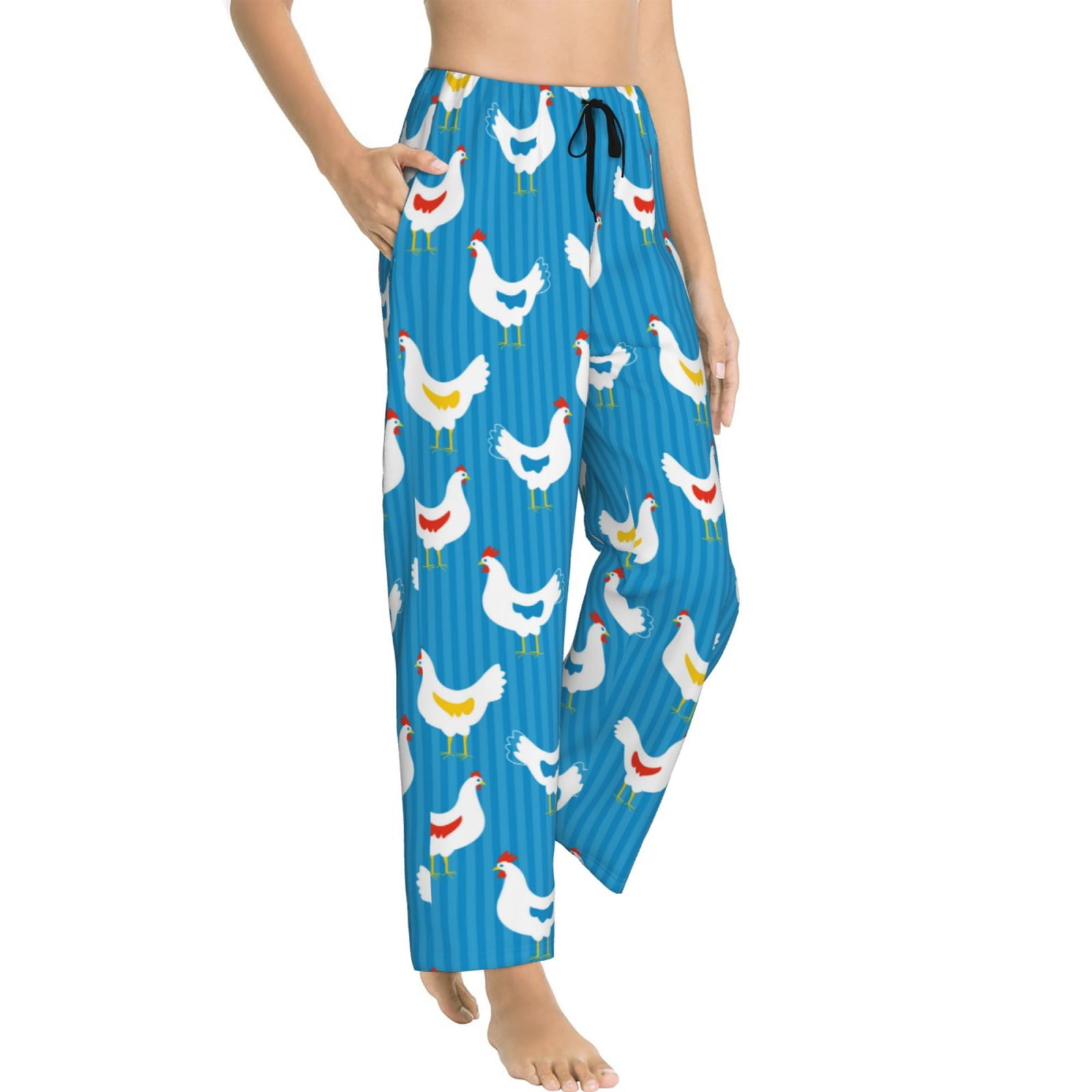 Goofa Cartoon Chicken Printed Soft Pajama Pants for Women, Wide Leg ...