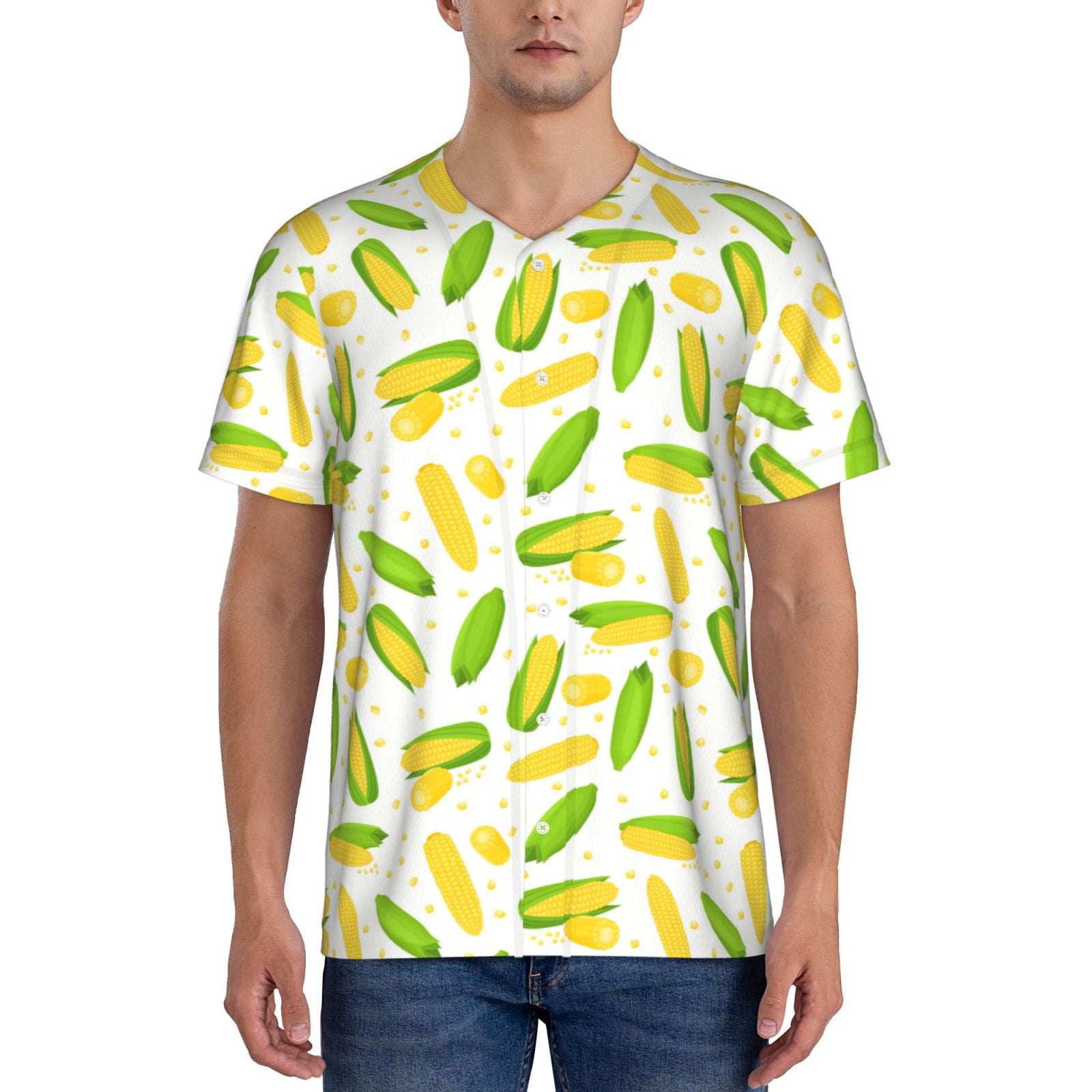 Goofa Cartoon Corn Pattern Mens Golf Shirt Baseball T-shirt Moisture ...