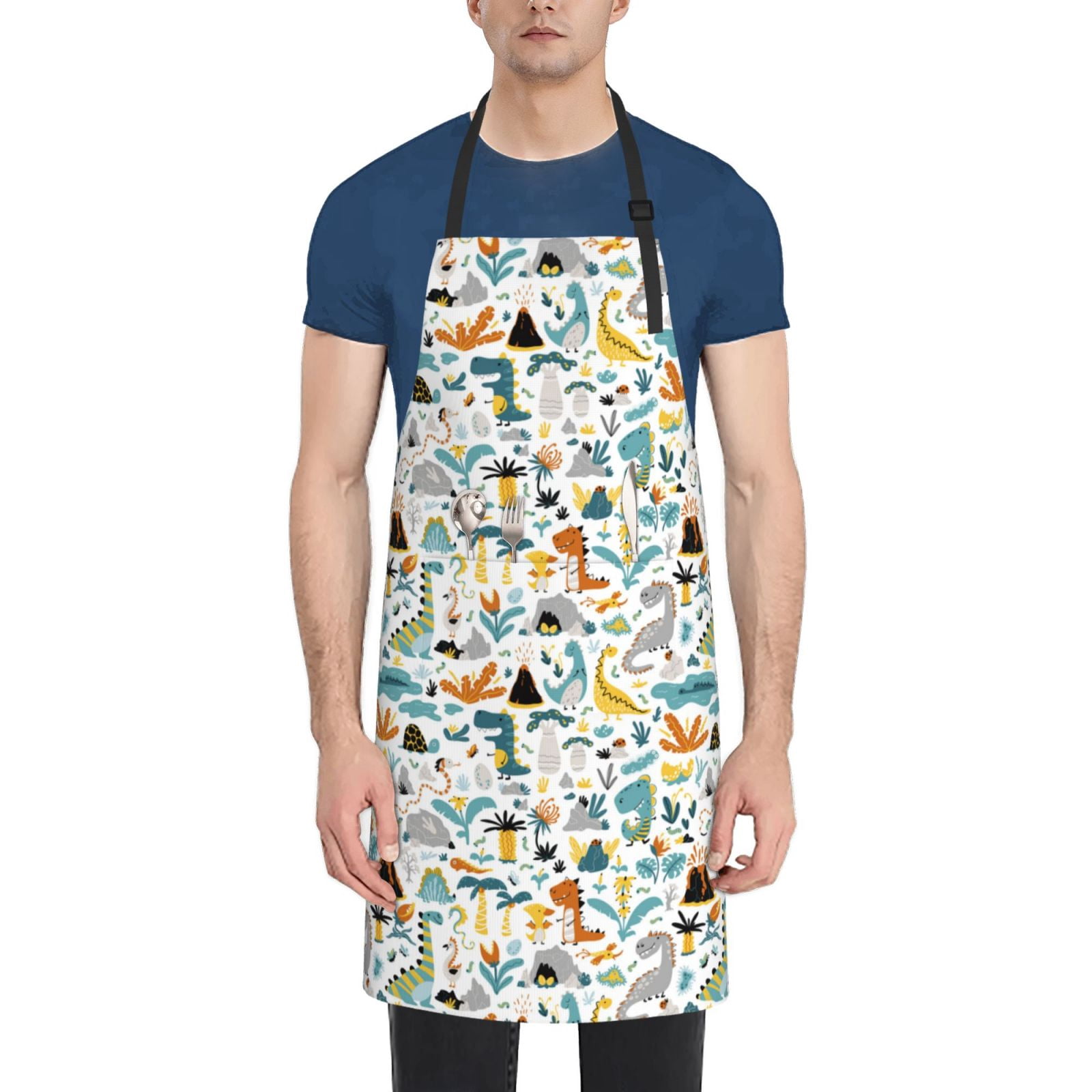 Goofa Cartoon Dinosaur Printed Waterproof Apron 33" Chef Aprons for Men ...