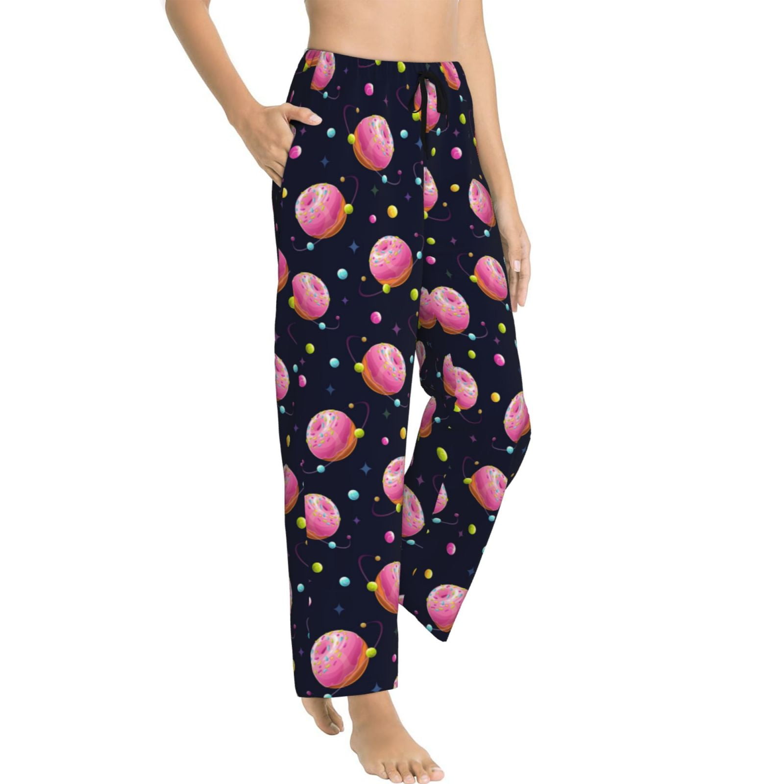 Goofa Cartoon Donut Planets Printed Soft Pajama Pants for Women, Wide ...