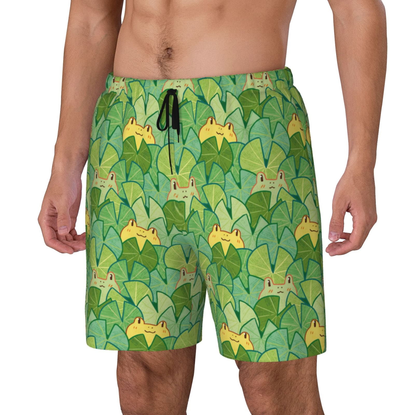 Goofa Cartoon Frog And Lotus Leaf Printed Men's Swim Trunks Board ...