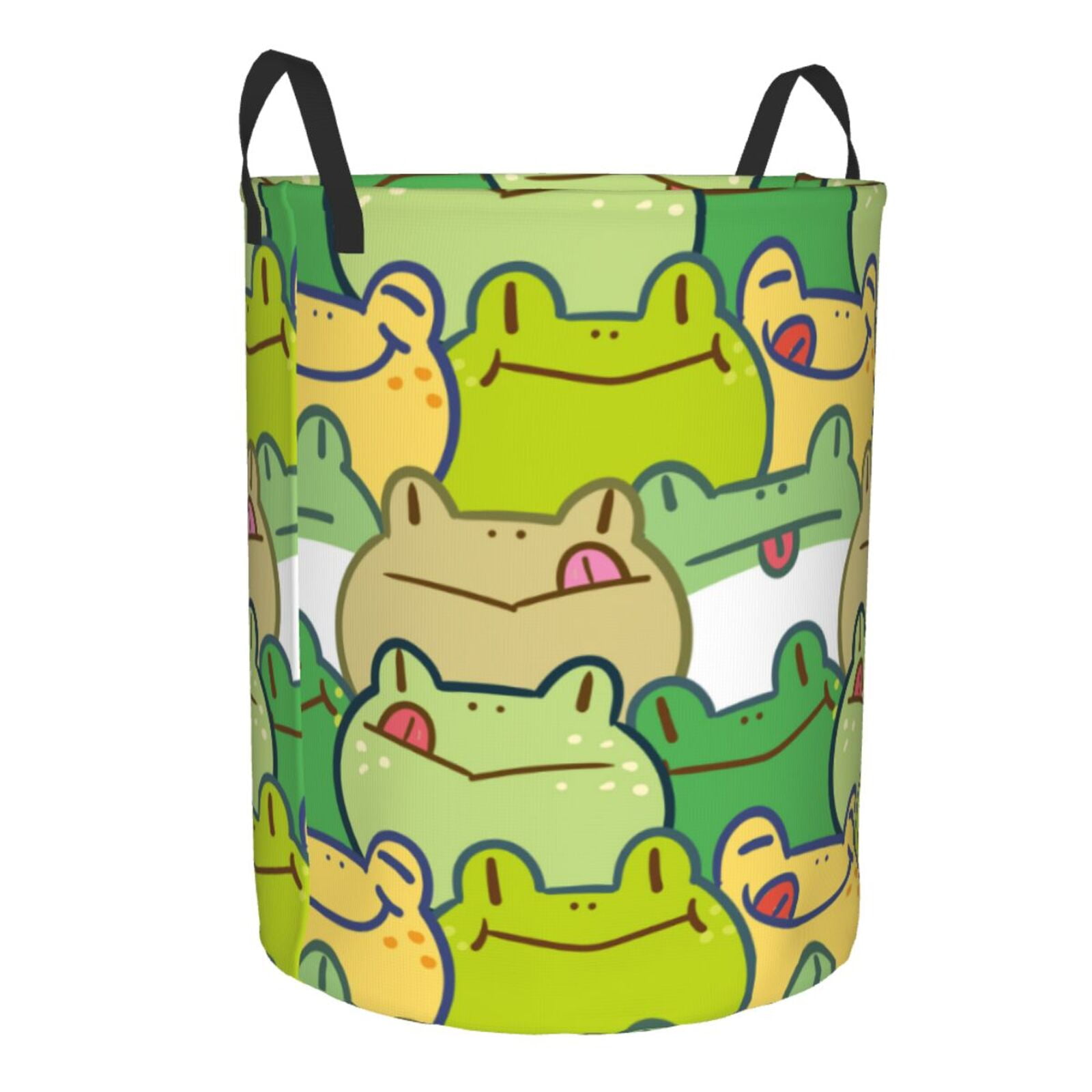 Goofa Cartoon Frog Printed Circular Hamper,Laundry Basket with Handles ...