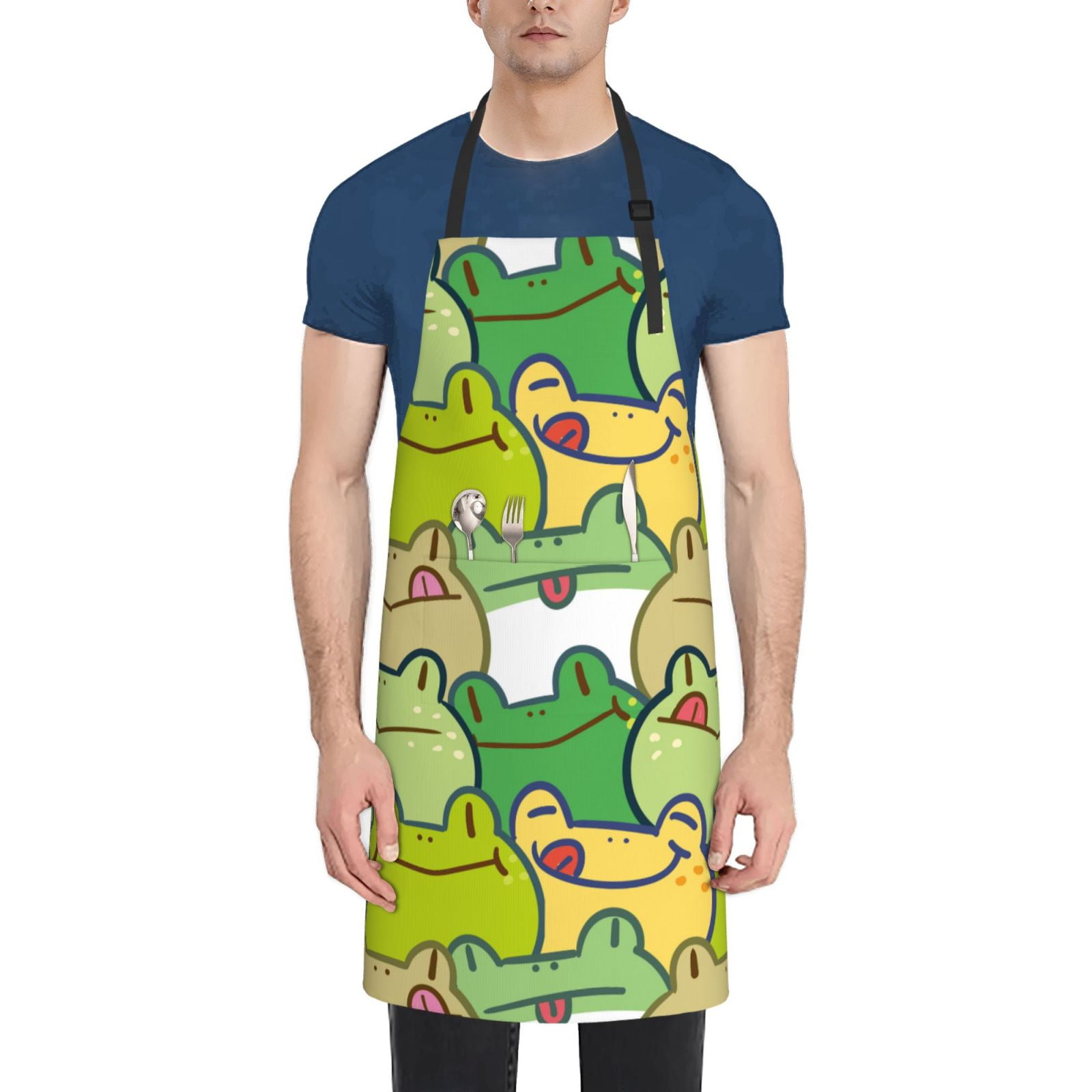 Goofa Cartoon Frog Printed Waterproof Apron 33" Chef Aprons for Men ...
