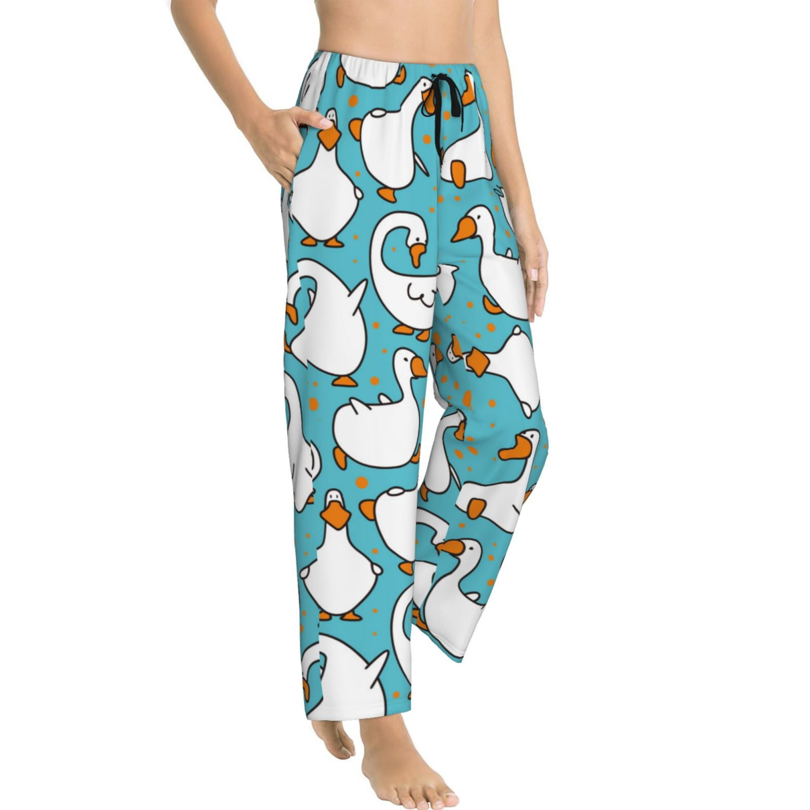 Goofa Cartoon Funny Goose Printed Soft Pajama Pants for Women, Wide Leg ...