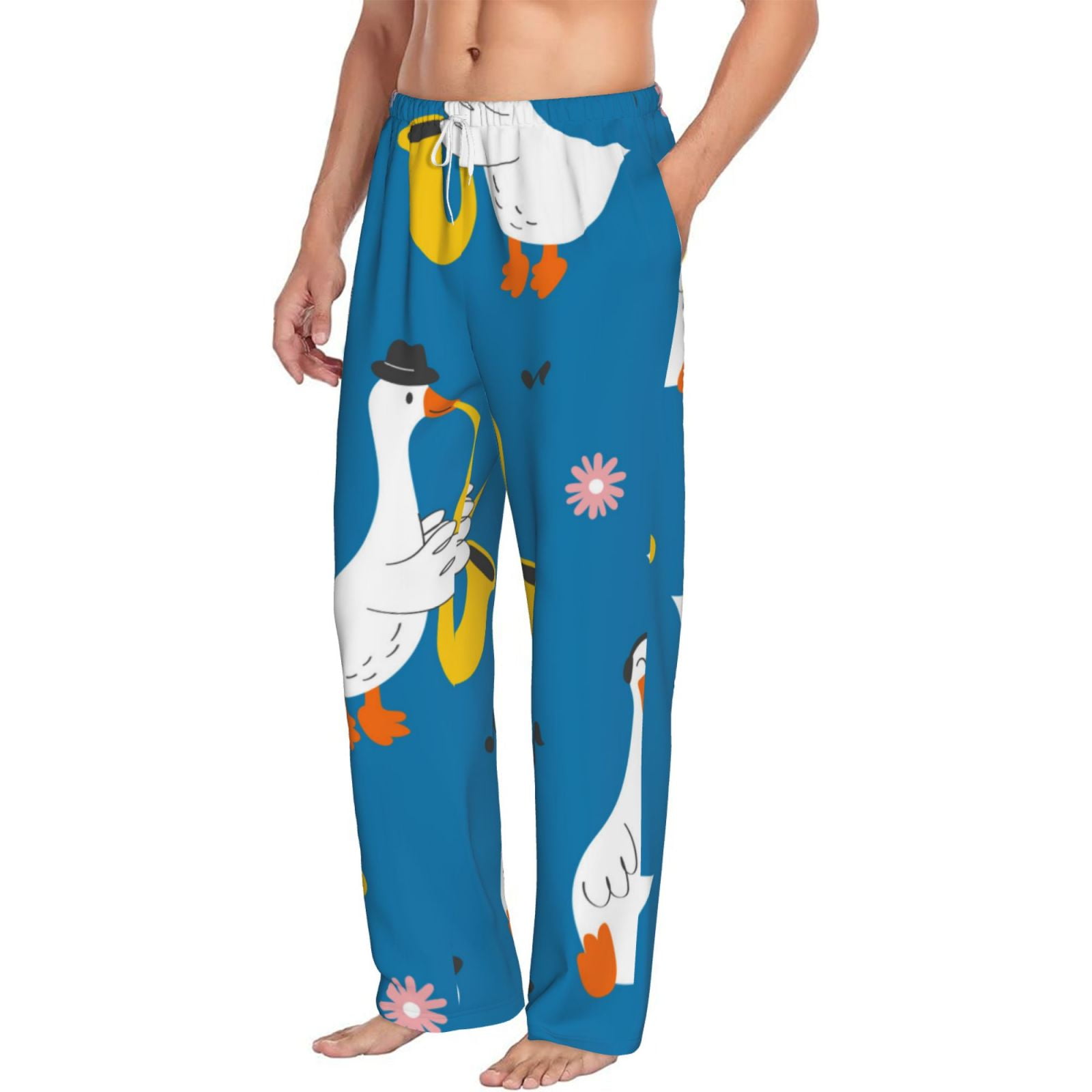 Goofa Cartoon Goose Printed Soft Pajama Pants for Men, Wide Leg Comfy ...