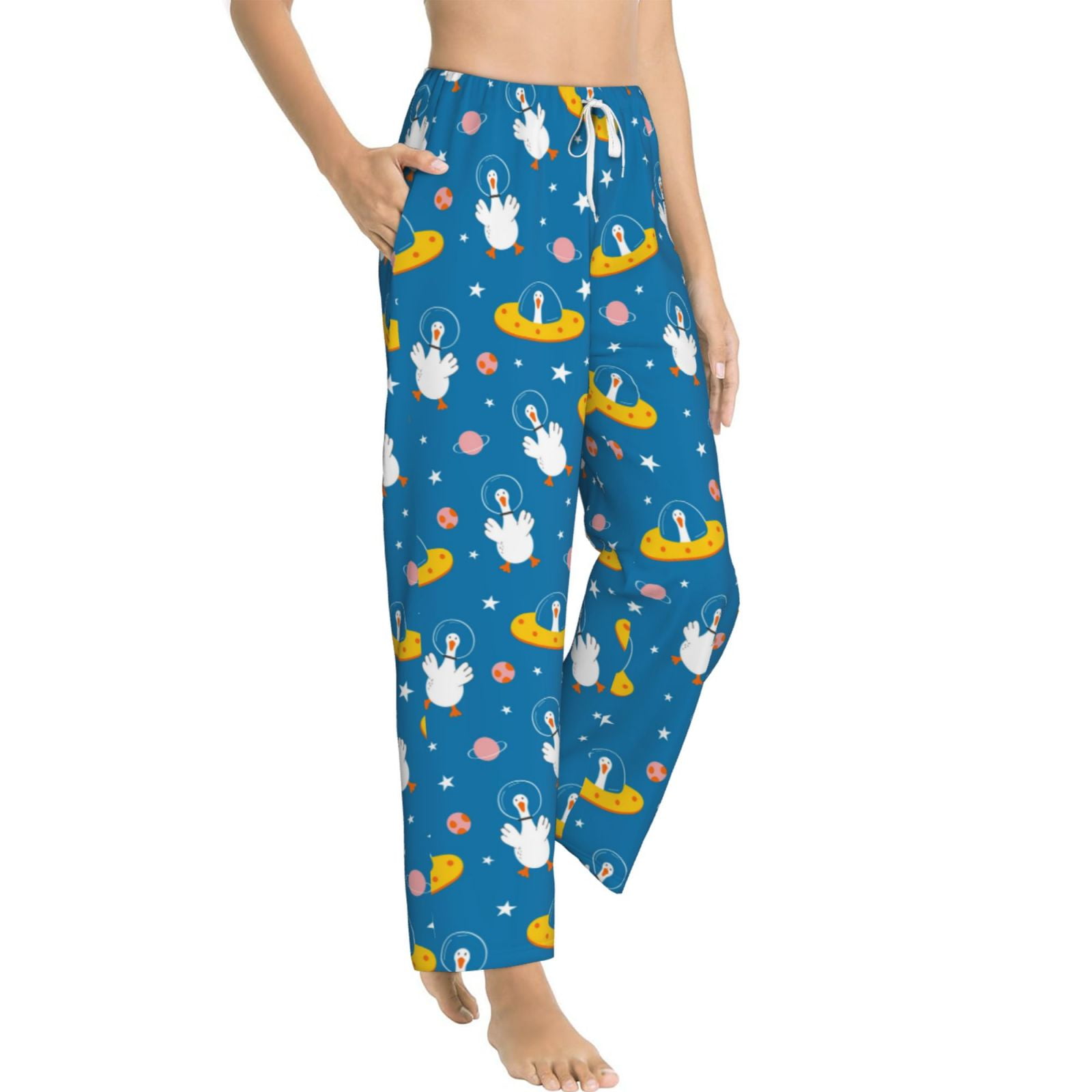 Goofa Cartoon Goose Printed Soft Pajama Pants for Women, Wide Leg Comfy ...