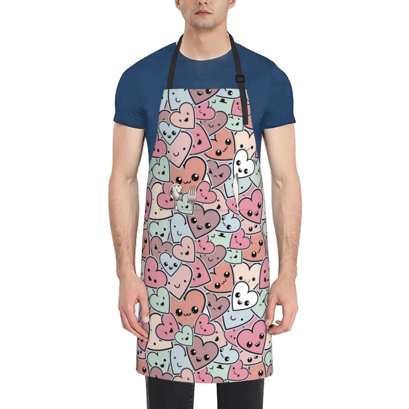 Goofa Cartoon Hearts Printed Waterproof Apron 33" Chef Aprons for Men ...