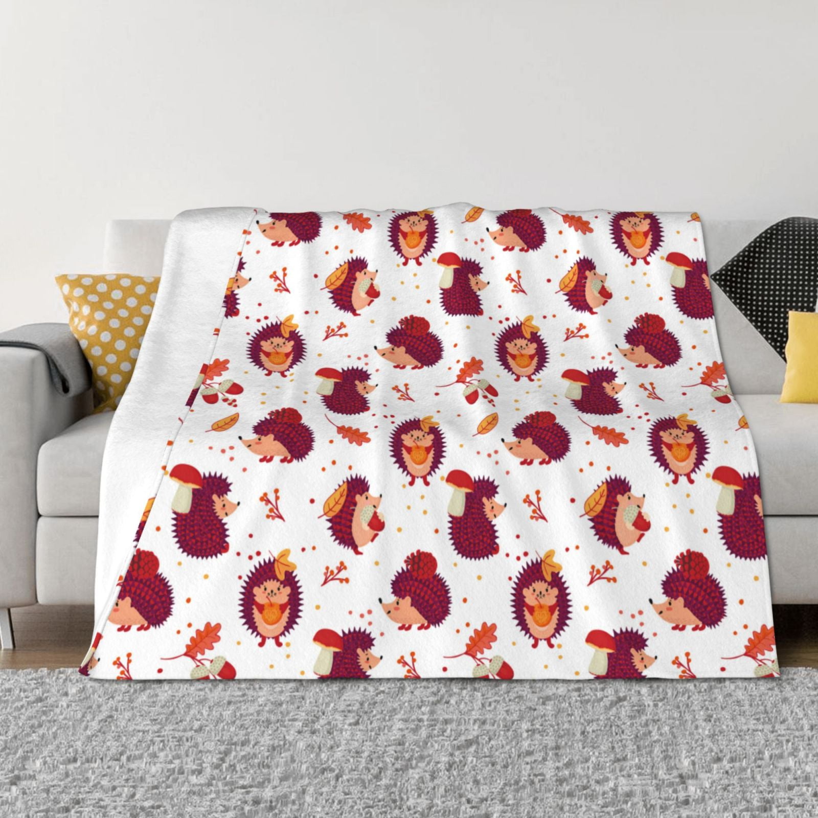 Goofa Cartoon Hedgehogs Pattern Fleece Throw Blanket for Couch, Soft ...