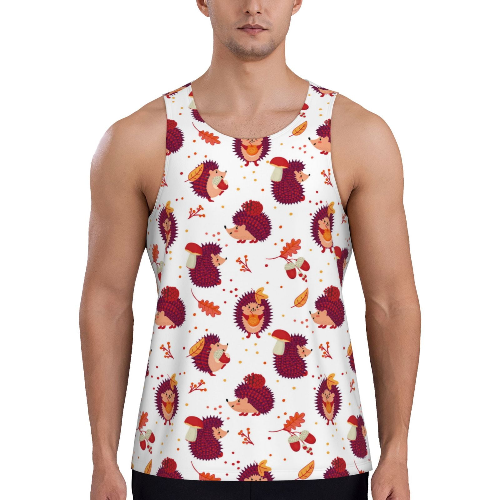 Goofa Cartoon Hedgehogs Pattern Men's Workout Tank Top Slim-Fit Tank ...