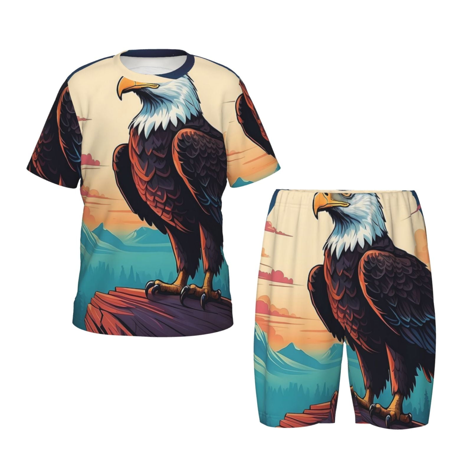 Goofa Cartoon Iceberg Bald Eagle Pattern Short-Sleeved Pajama Set for Kids – Cozy Cotton PJs ...