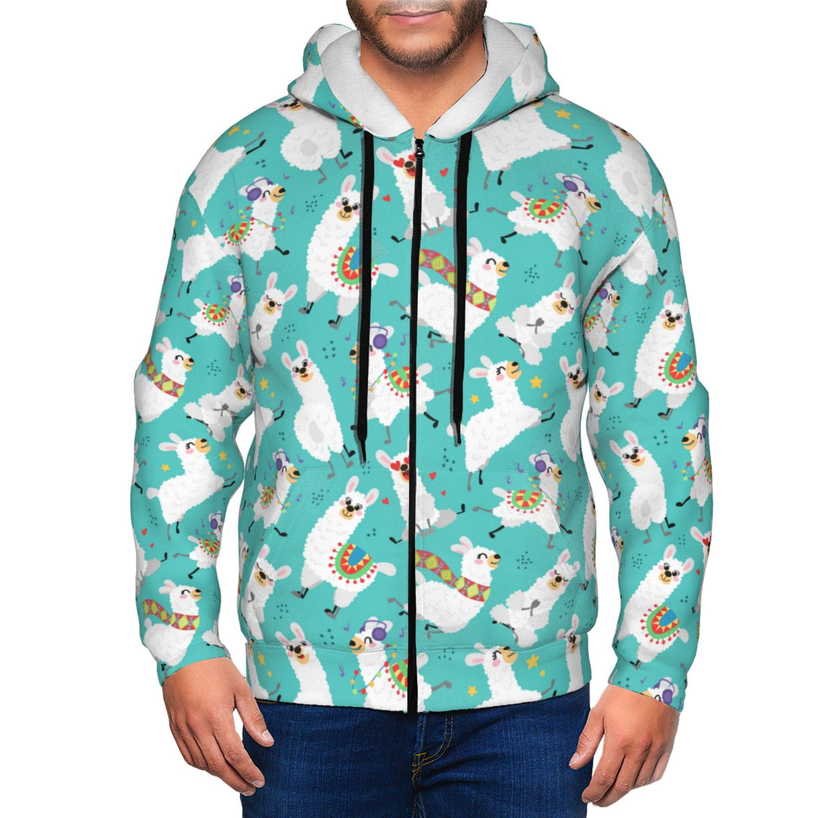 Goofa Cartoon Llamas Pattern Mens Full-zip Hoodie, Zip-up Pullover ...