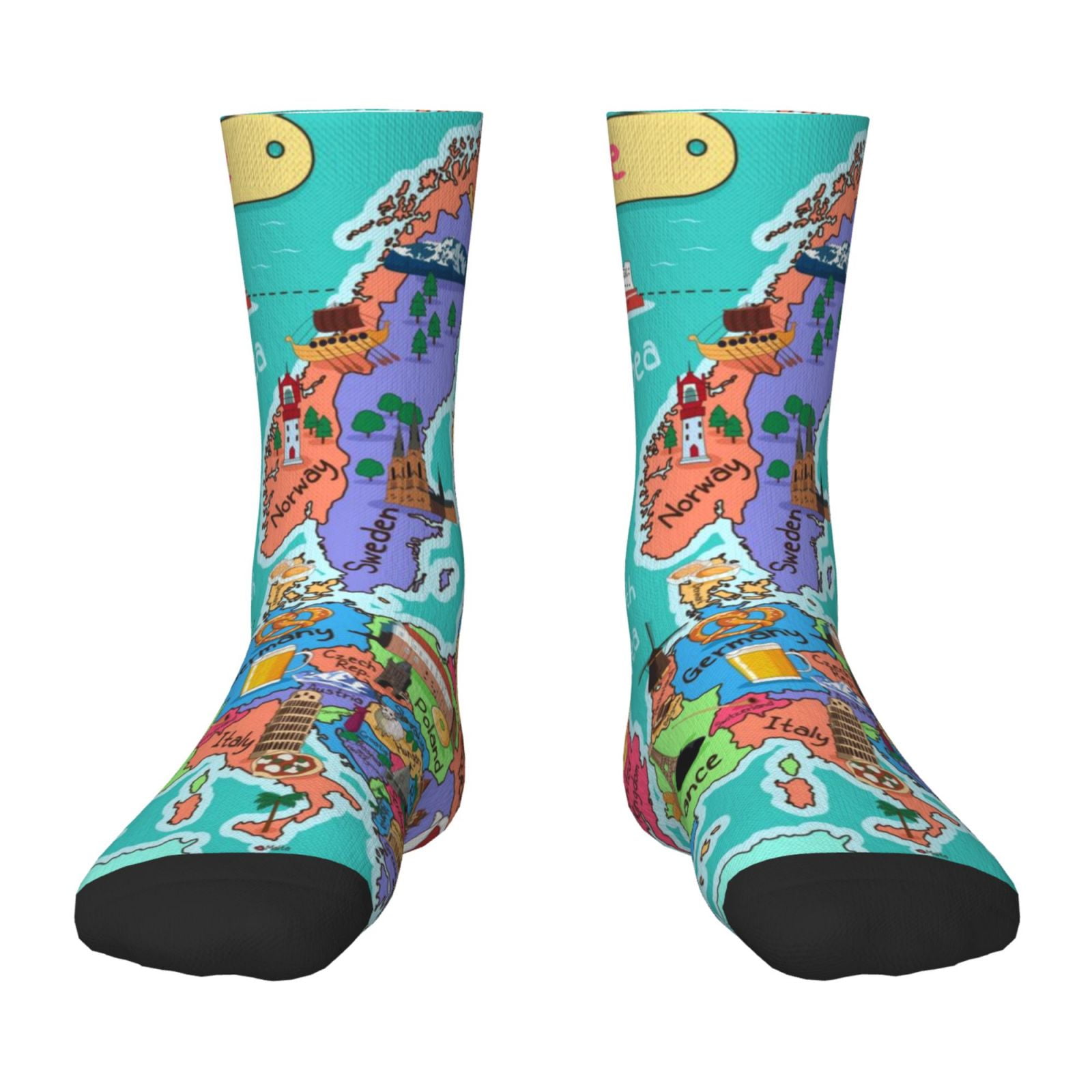 Goofa Cartoon Map Of Europe Pattern Children's Crew Socks, Kids' Daily ...
