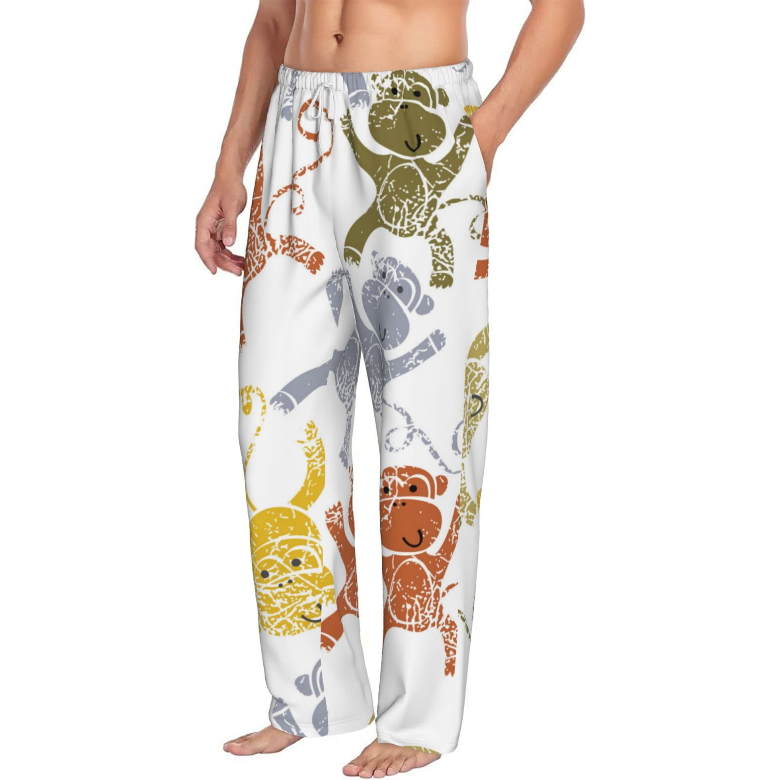 Goofa Cartoon Monkey Printed Soft Pajama Pants for Men, Wide Leg Comfy ...