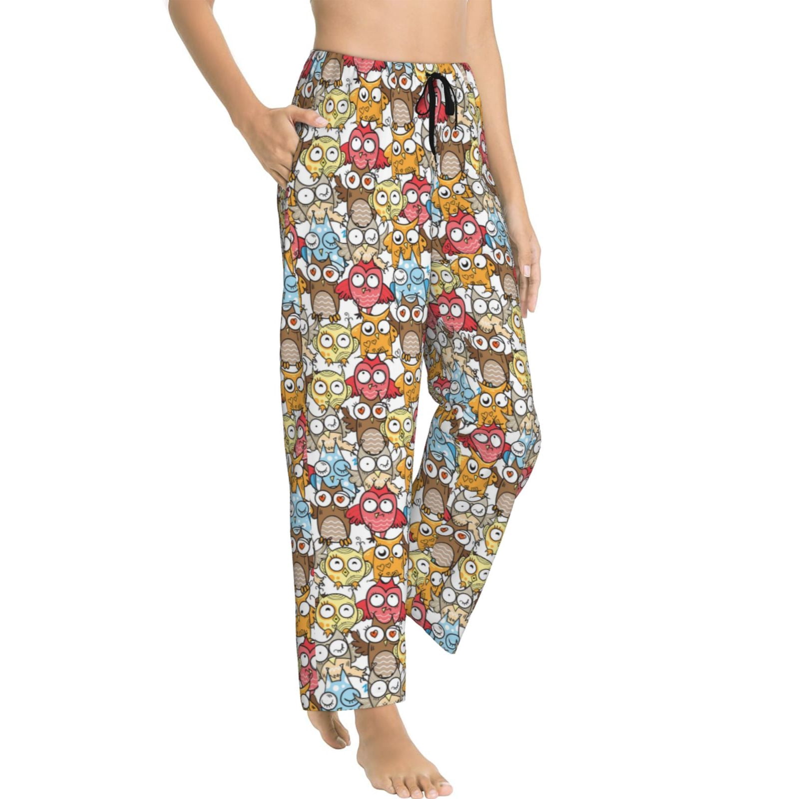 Goofa Cartoon Owls 1 Printed Soft Pajama Pants for Women, Wide Leg ...