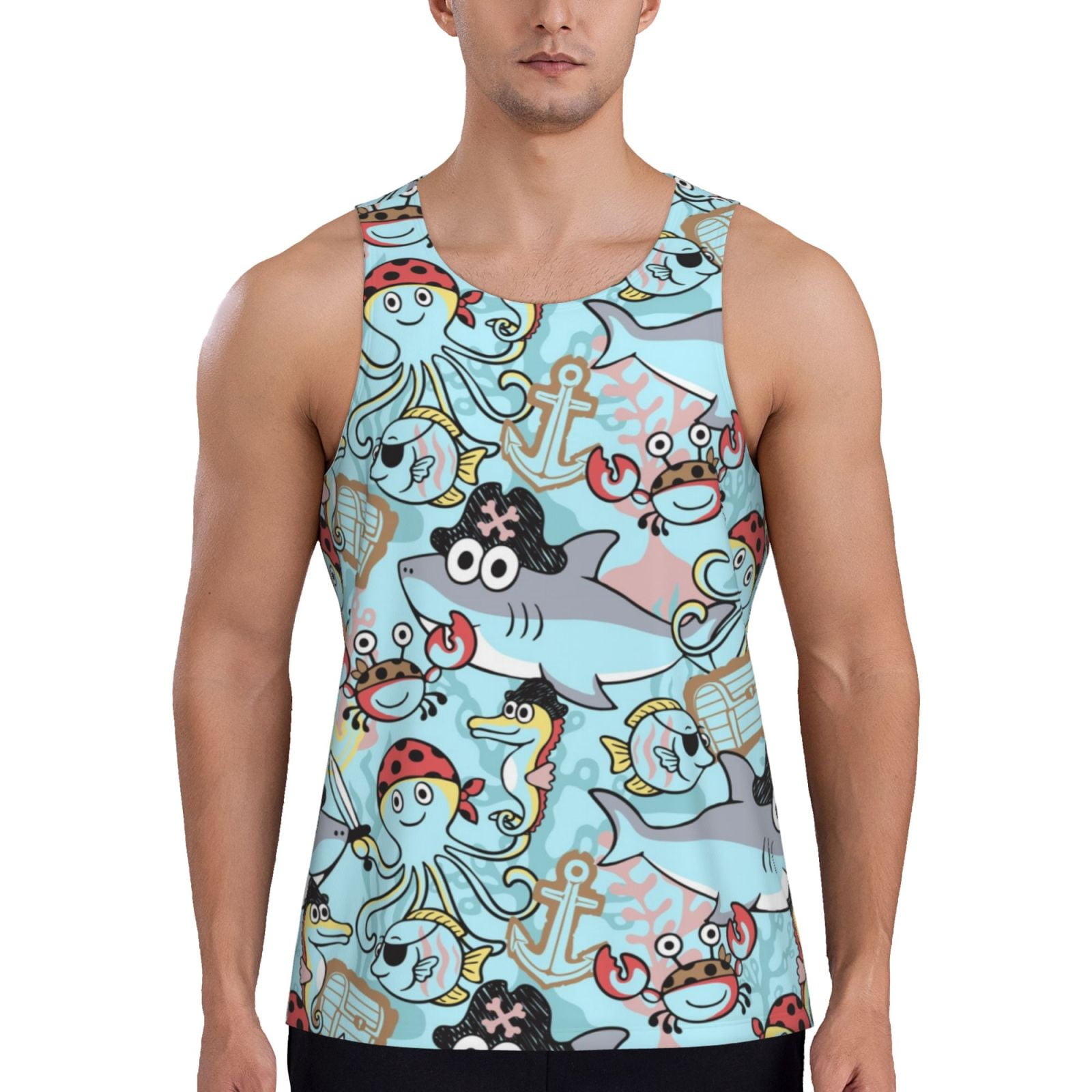 Goofa Cartoon Pirate Pattern Men's Workout Tank Top Slim-Fit Tank Quick ...