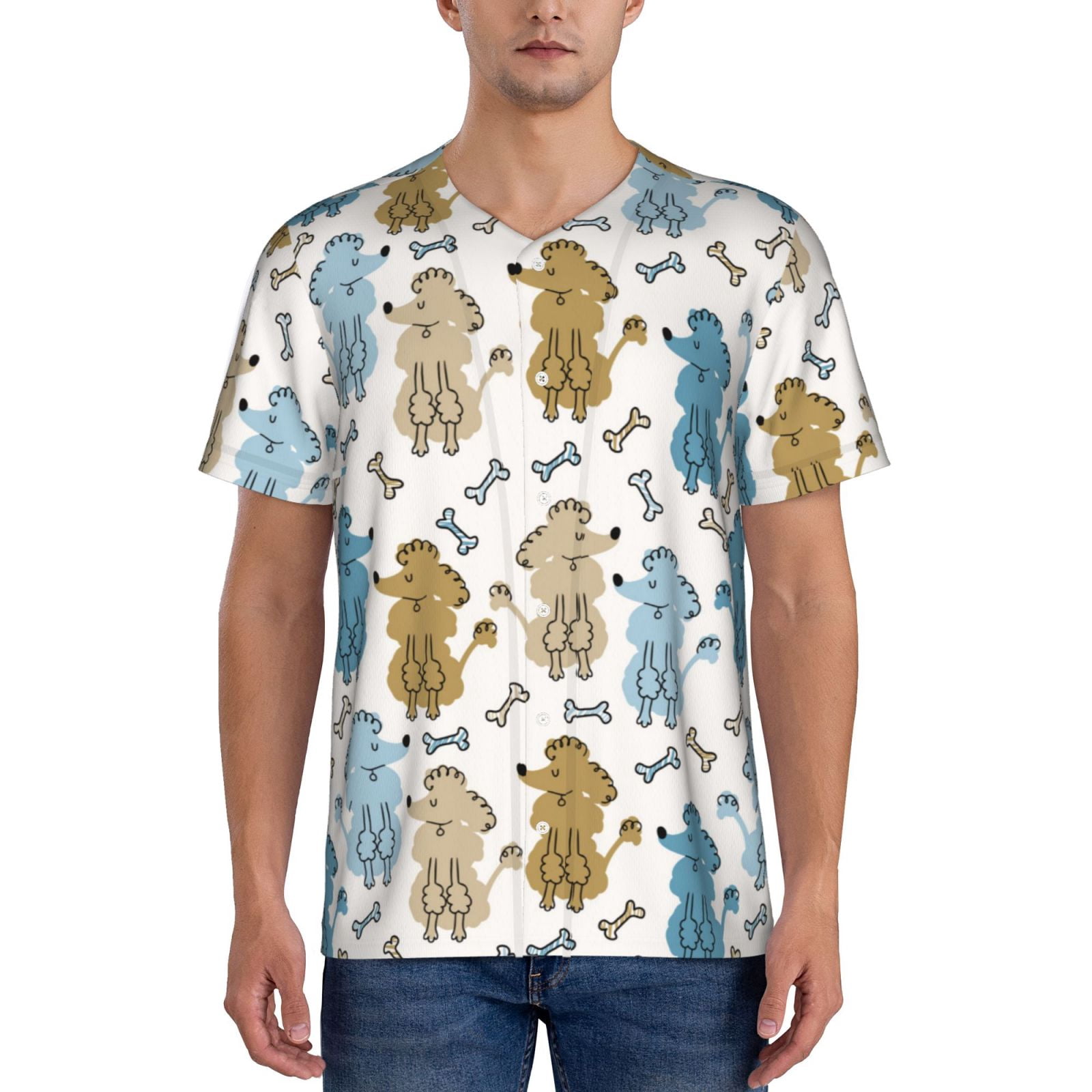 Goofa Cartoon Poodle Dog Pattern Mens Golf Shirt Baseball T-shirt ...