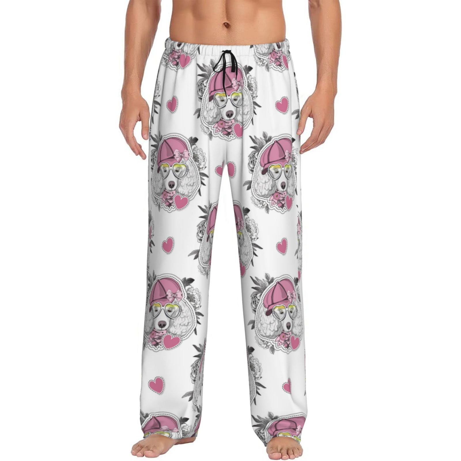 Goofa Cartoon Poodle Dog Printed Soft Pajama Pants for Men, Wide Leg ...