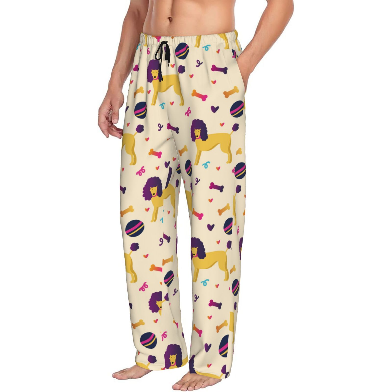 Goofa Cartoon Poodle Dog Printed Soft Pajama Pants for Men, Wide Leg ...