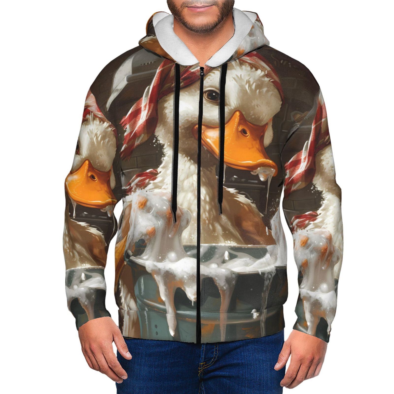 Goofa Cartoon Scottish Duck Pattern Mens Full-zip Hoodie, Zip-up ...